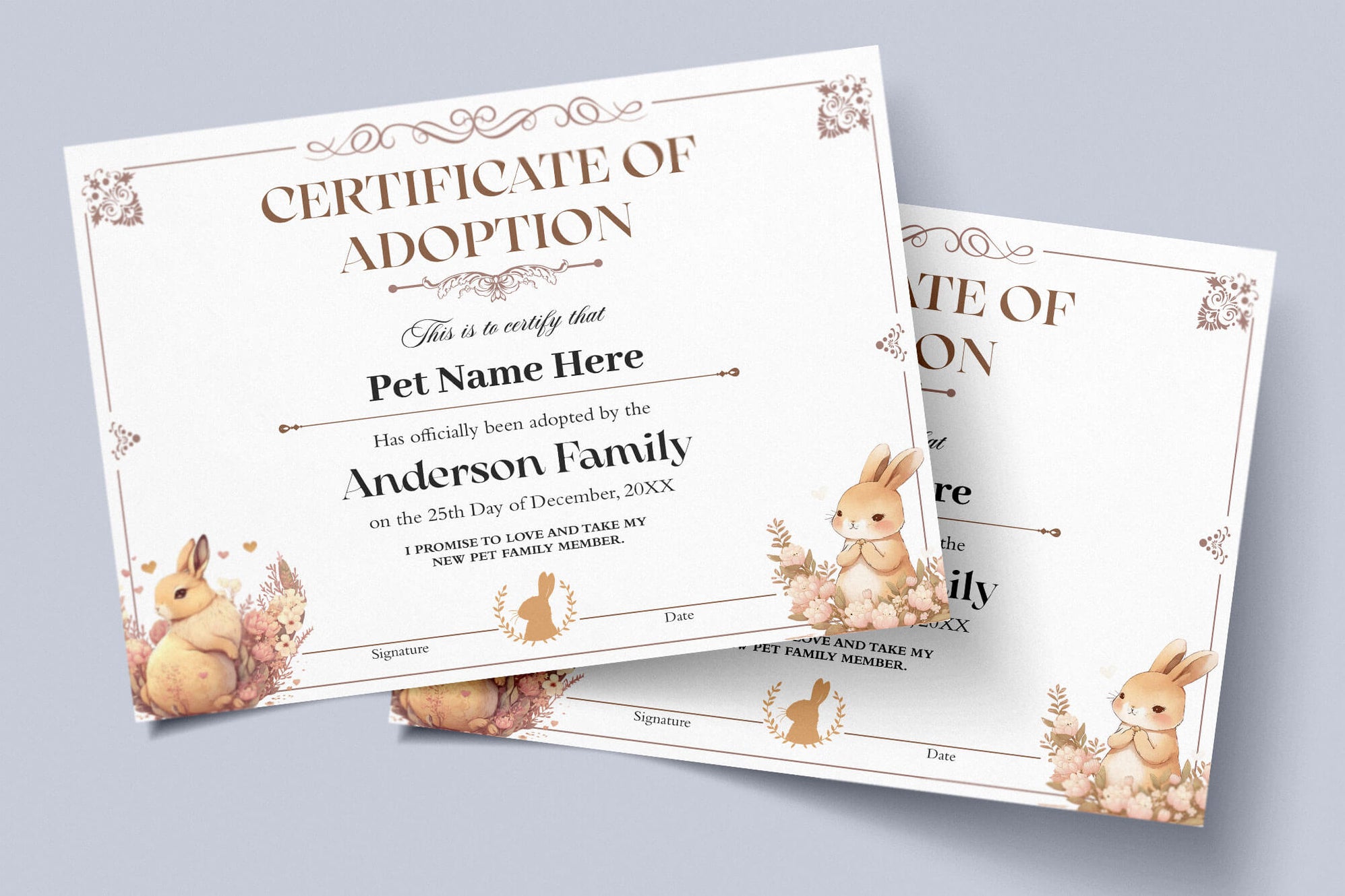 Customizable Bunny Adoption Certificate Template - Posh Park