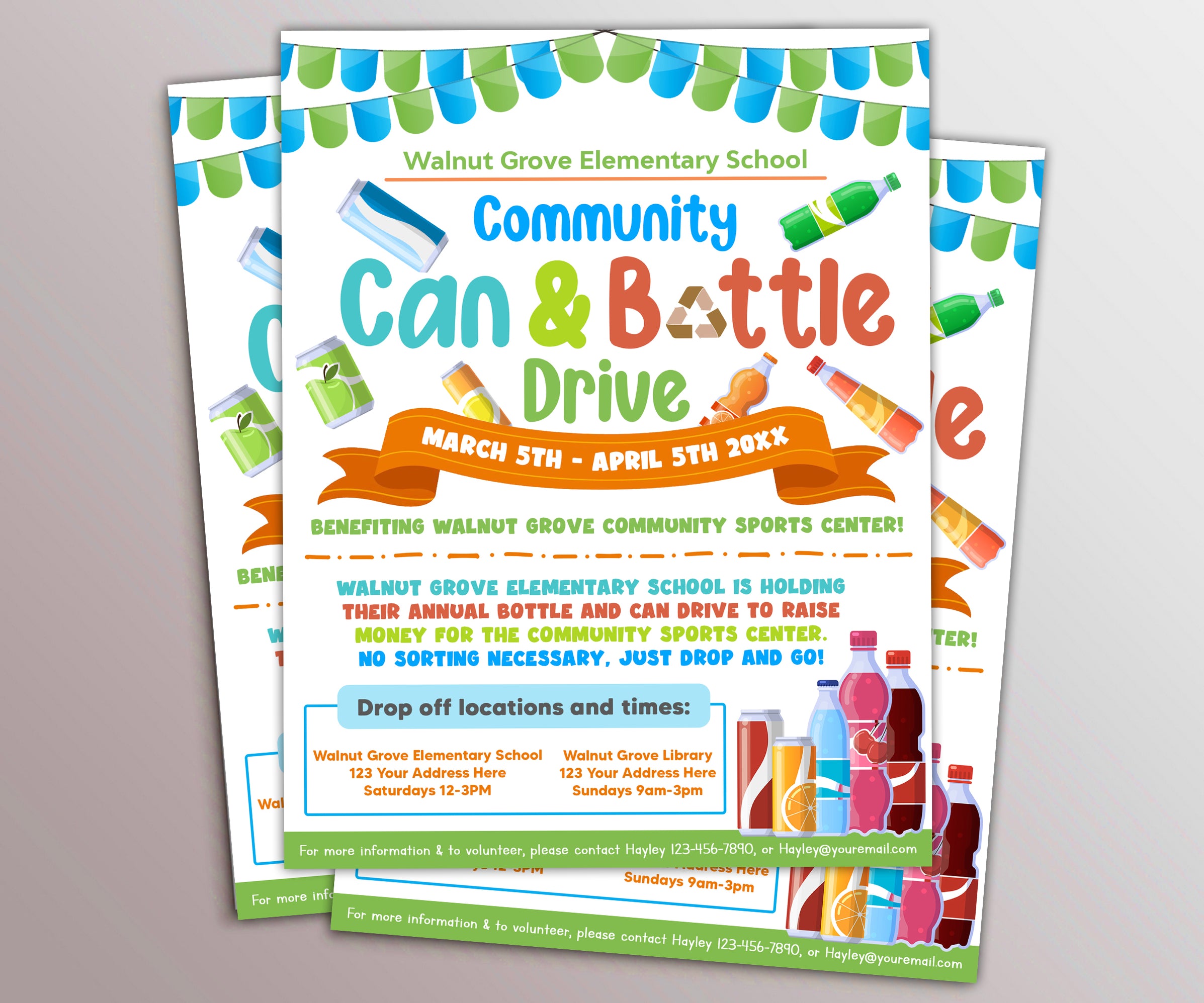 DIY Customizable Can and Bottle Drive Flyer | Recycling Fundraiser ...