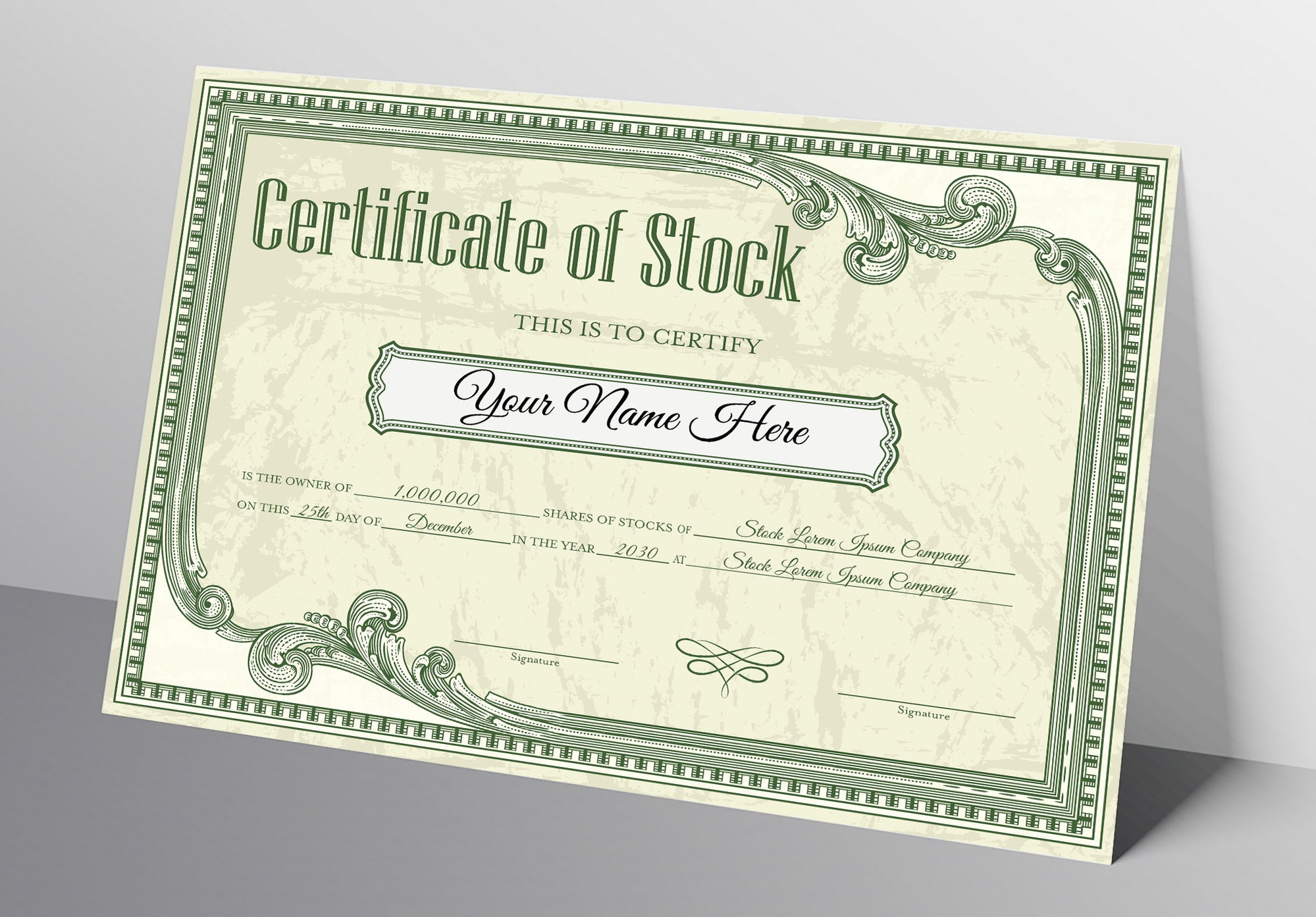 Editable Certificate of Stock Template - Posh Park
