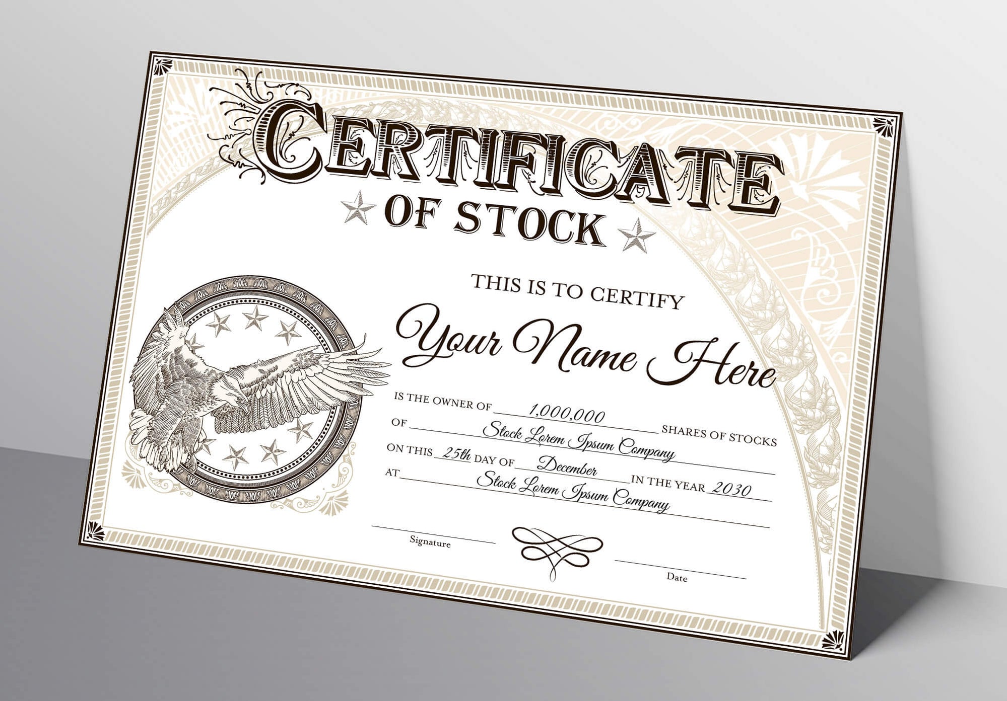 Customizable Certificate of Stock Vintage Style Template - Posh Park