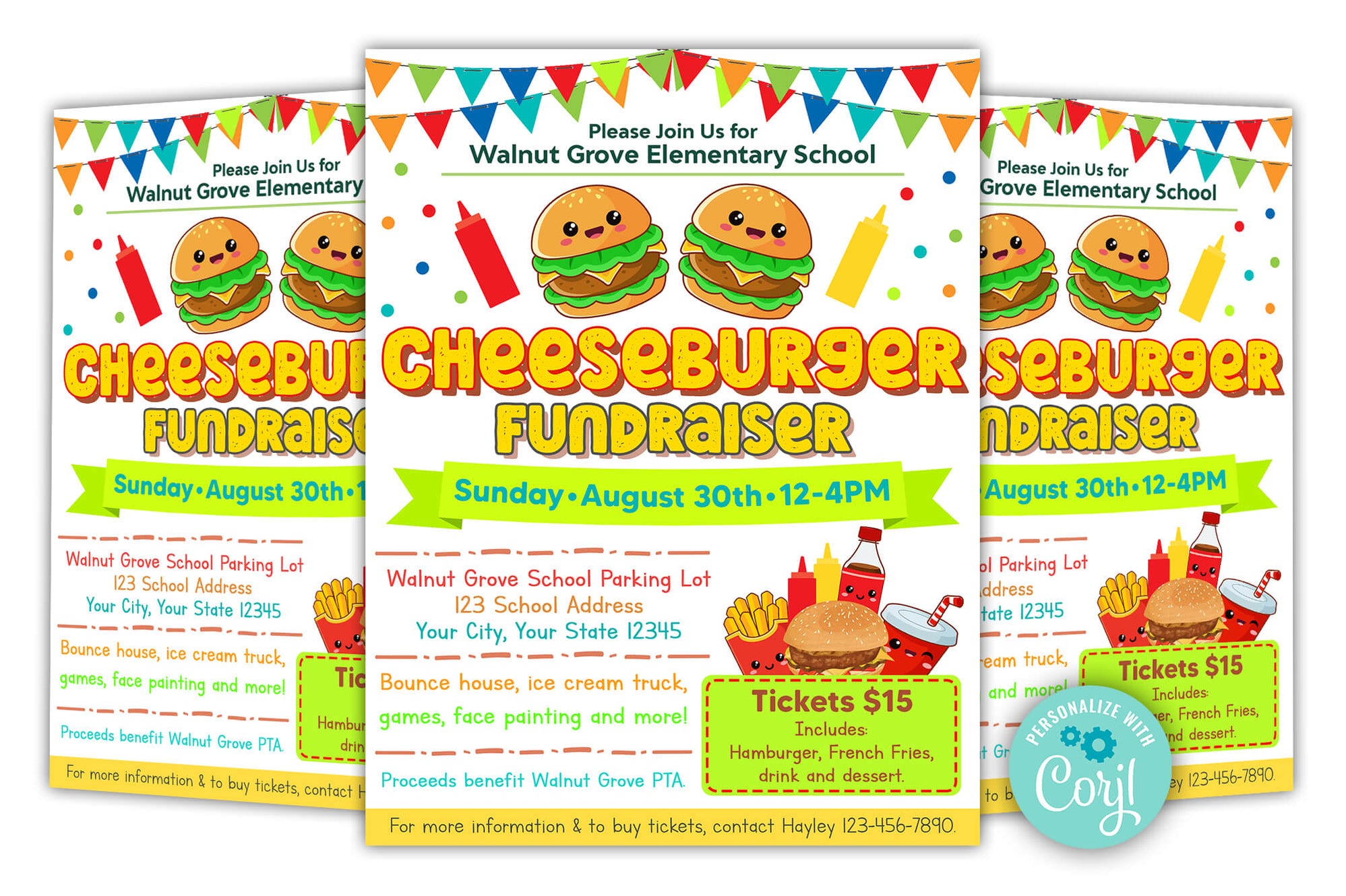 Editable Cheeseburger Fundraiser Flyer Template — Posh Park