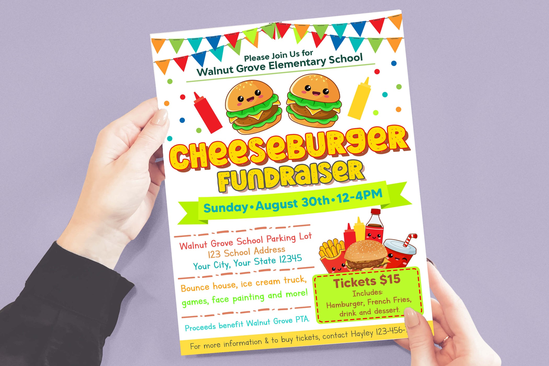 Editable Cheeseburger Fundraiser Flyer Template — Posh Park