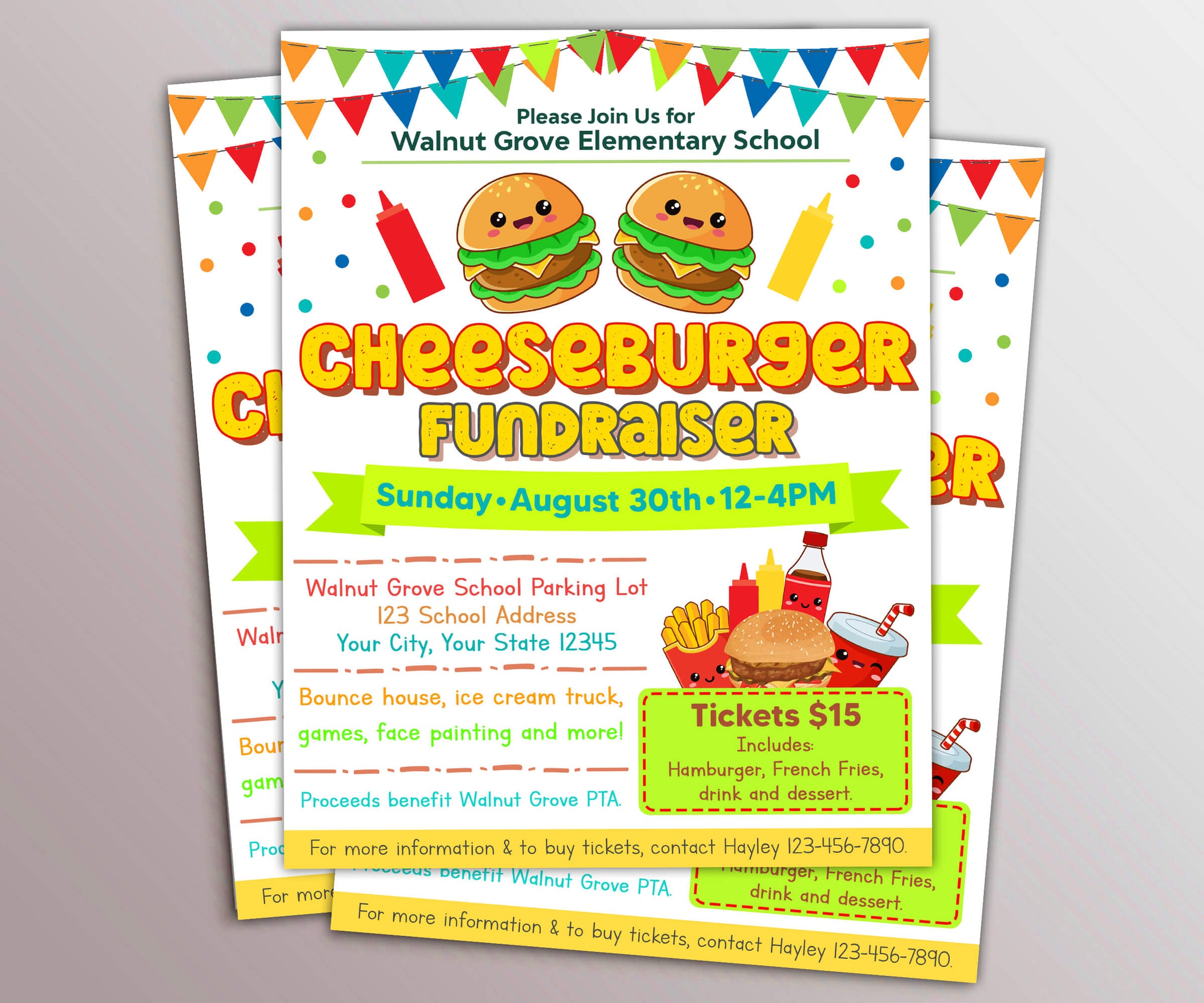 Editable Cheeseburger Fundraiser Flyer Template — Posh Park
