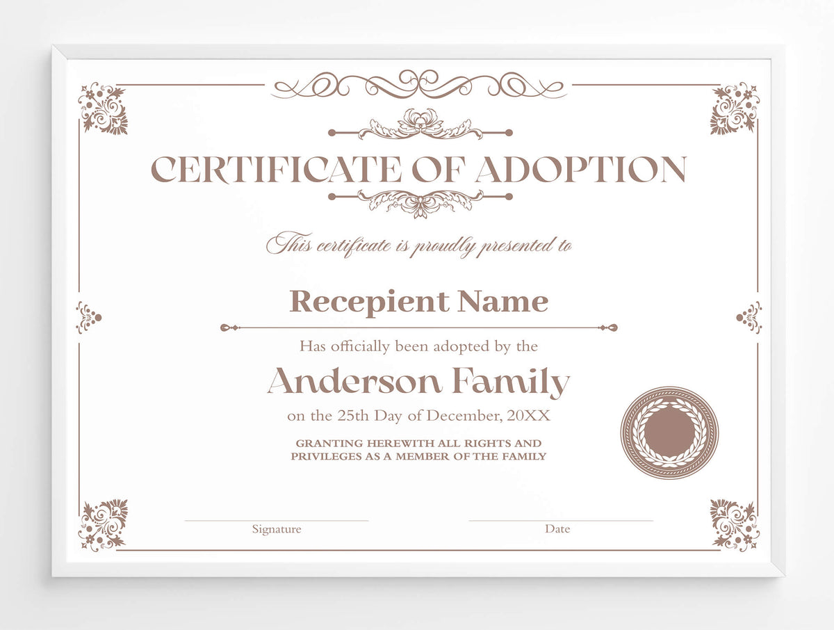 Customizable Child Adoption Certificate Template - Posh Park