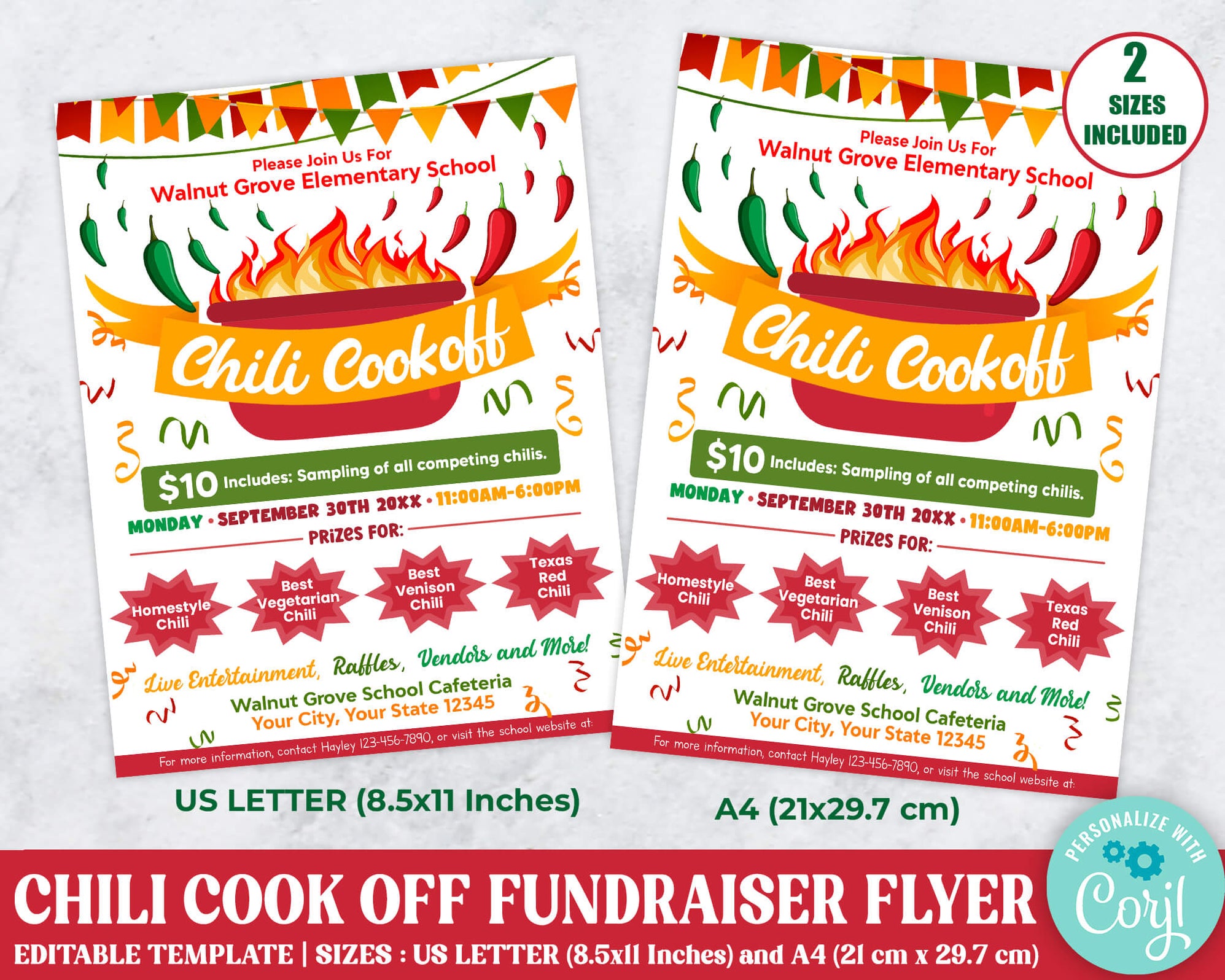 Editable Chili Cook Off Flyer | School PTO PTA Fundraising Event ...