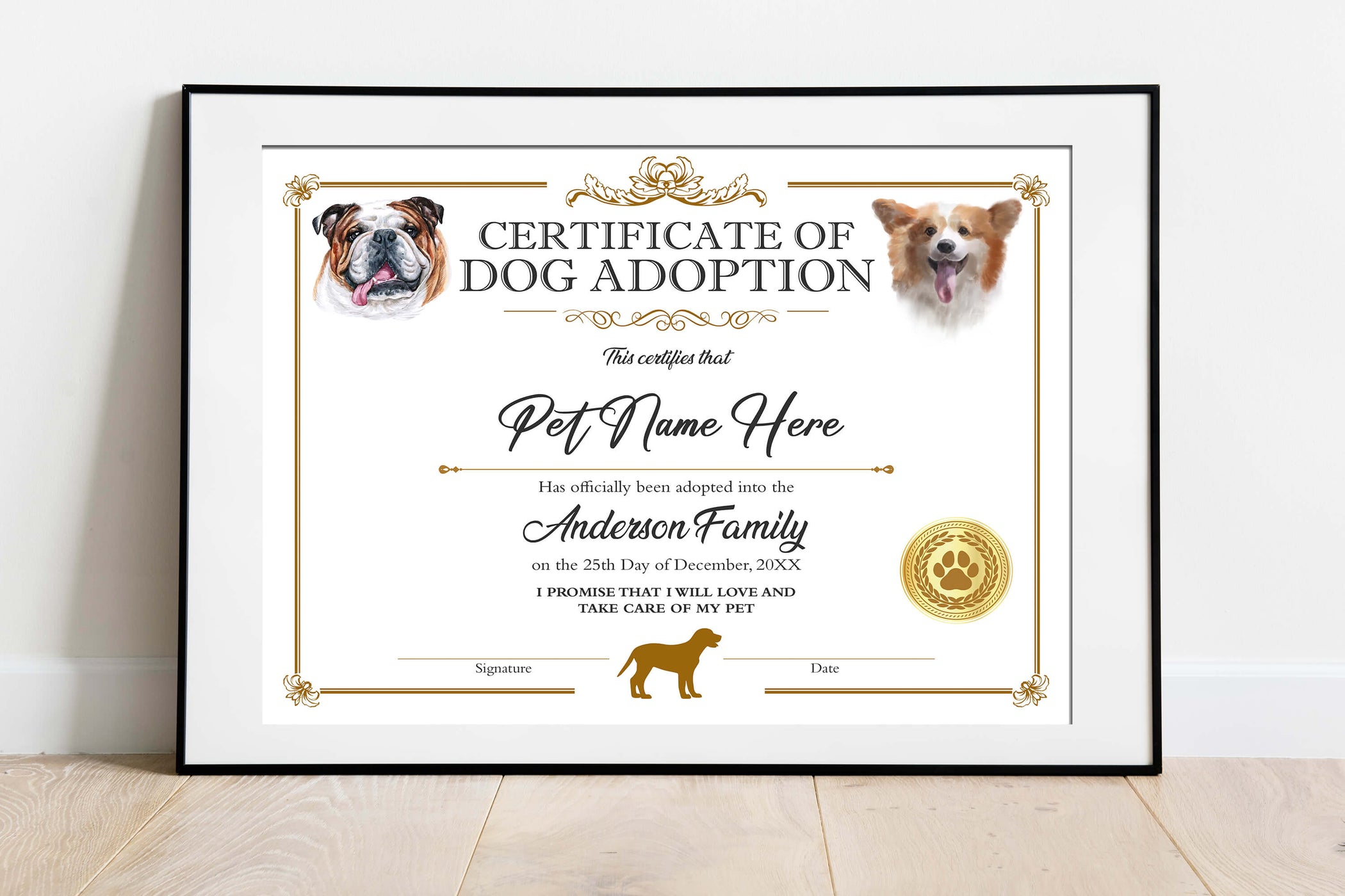 Customizable Certificate of Adoption for Dogs Template - Posh Park