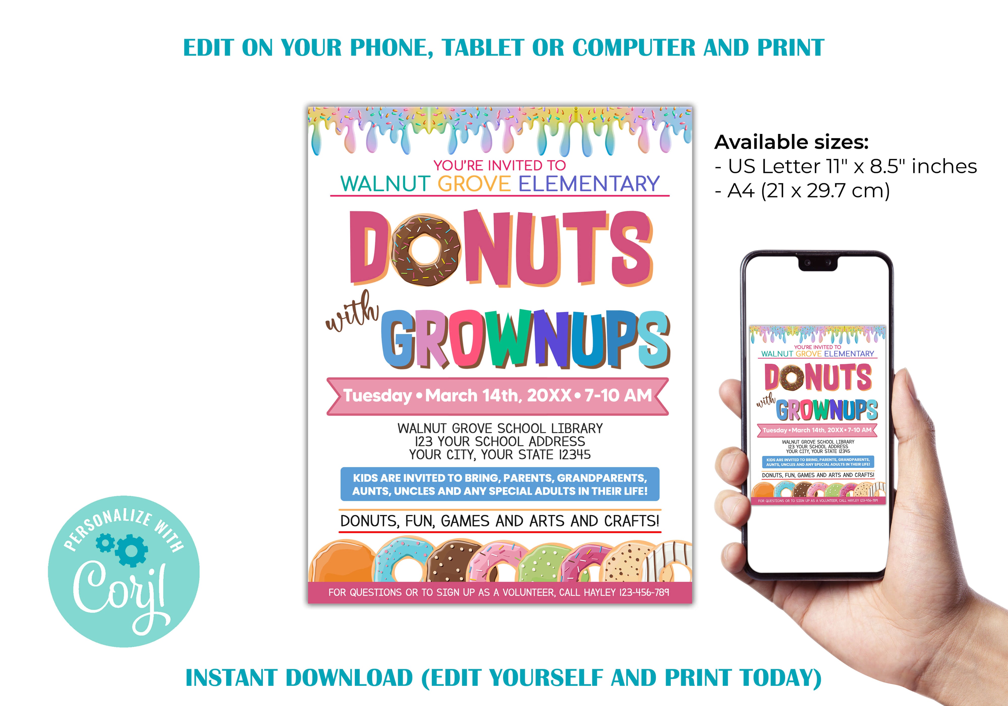 Customizable Donuts With Grownups Fundraiser Flyer Template - Posh Park
