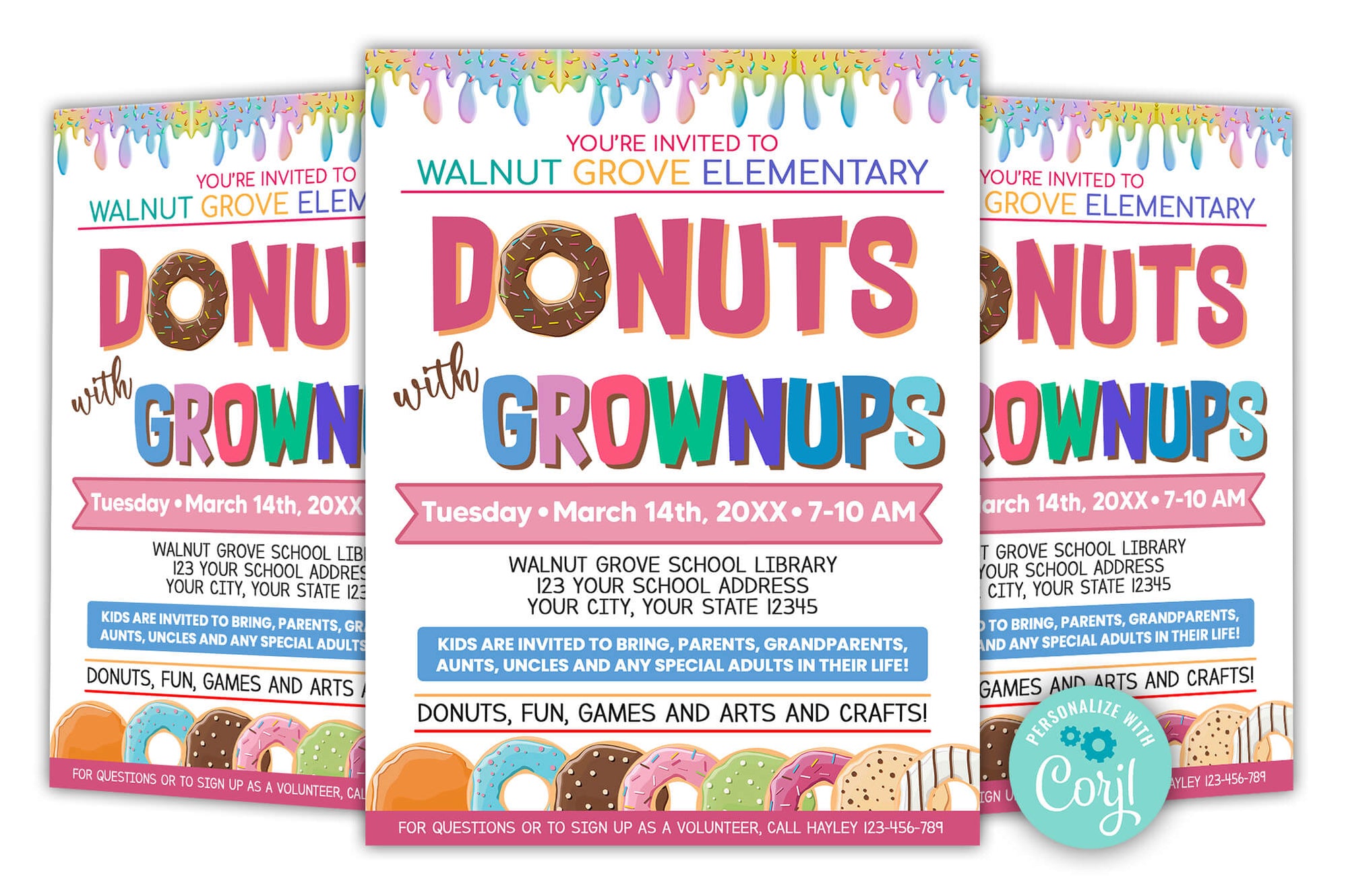 Customizable Donuts With Grownups Fundraiser Flyer Template - Posh Park