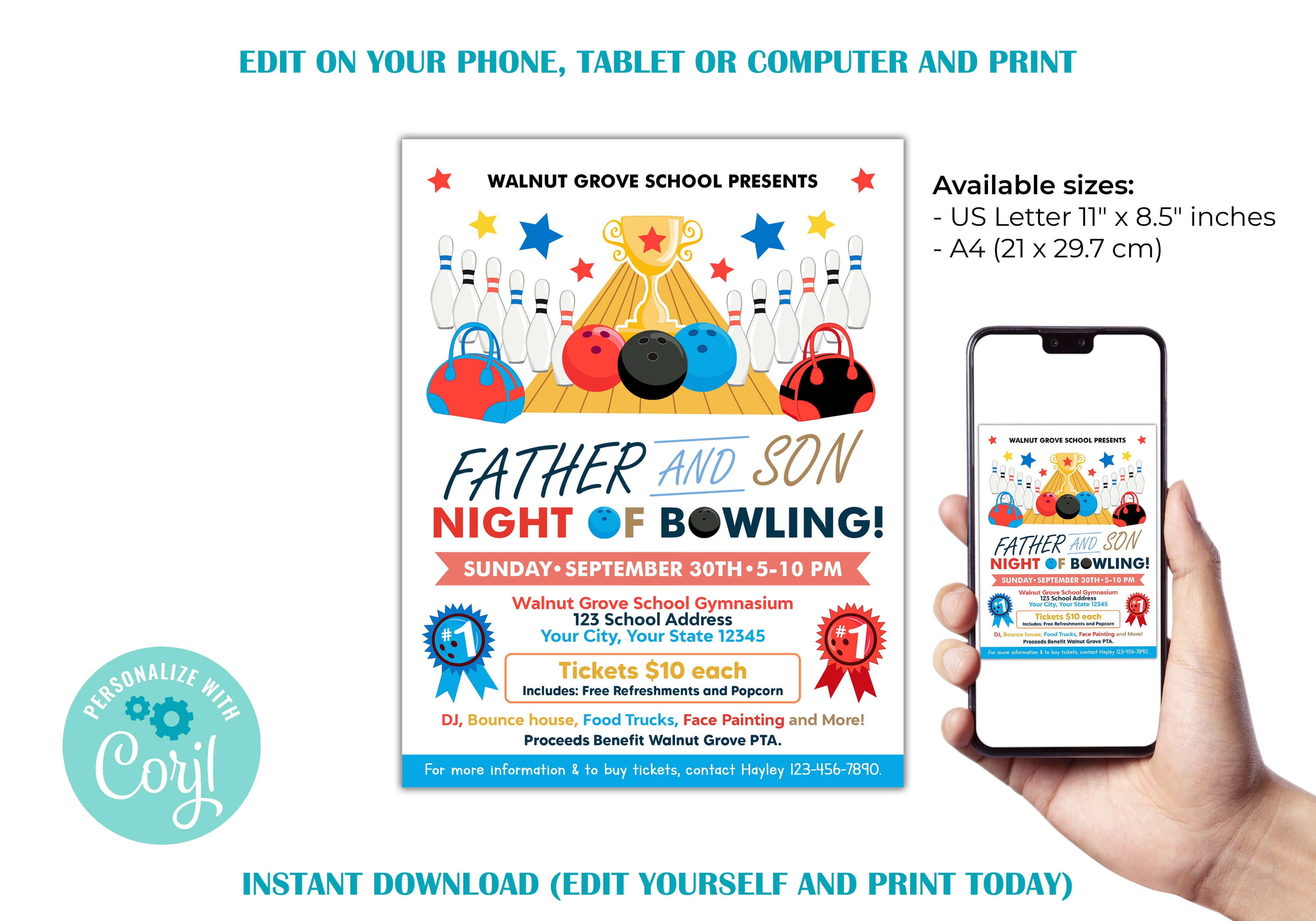 Customizable Father and Son Night of Bowling | Father and Son ...