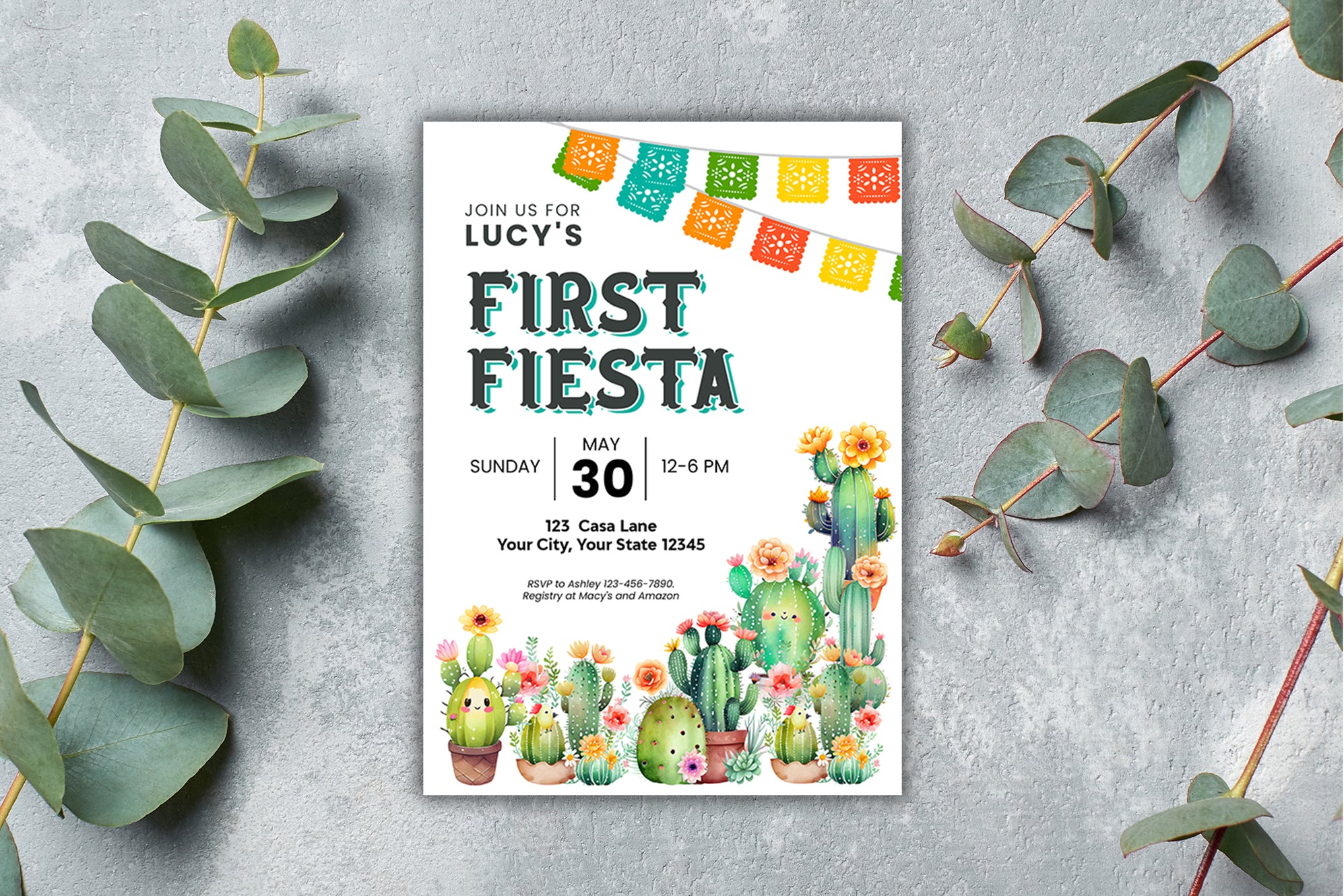 Customizable First Fiesta Invitation | Fiesta Themed Invite Template ...