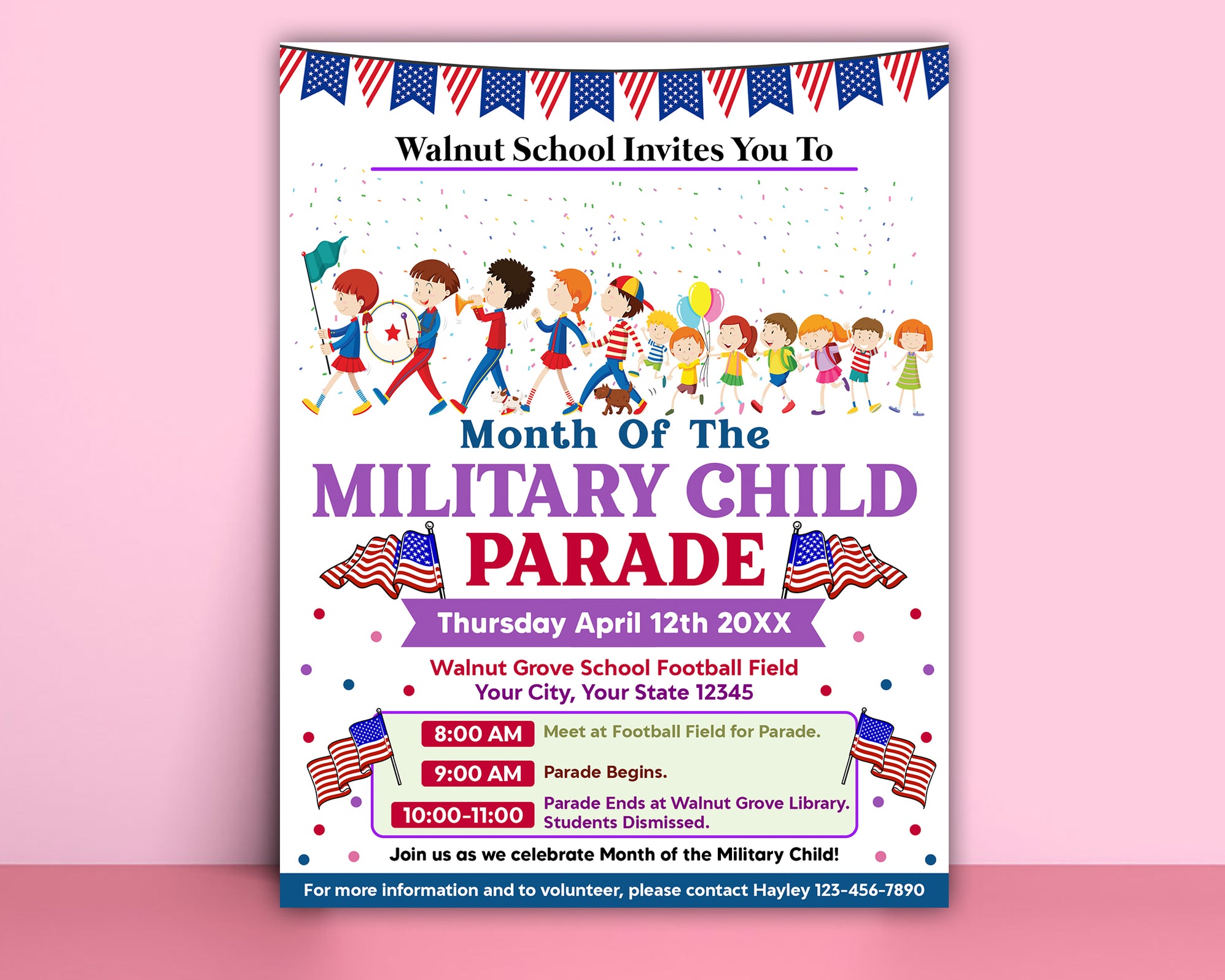 Customizable Month of Military Child Parade Flyer Template | PTO PTA ...
