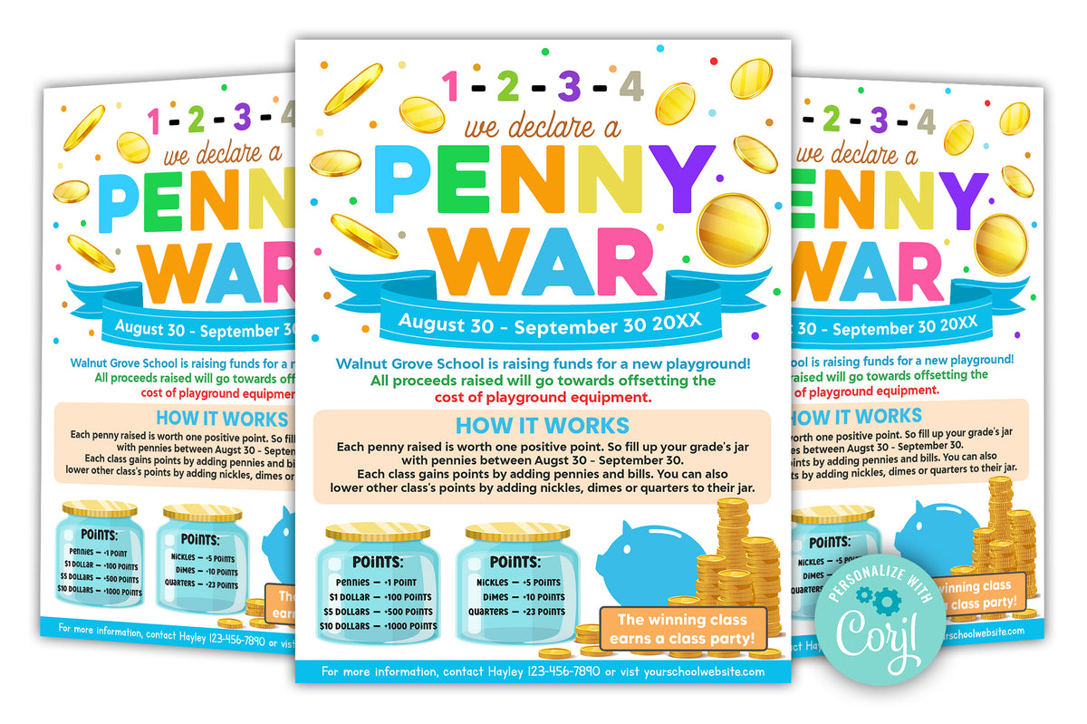 DIY Customizable Penny War Fundraiser Flyer | Fundraising Event ...