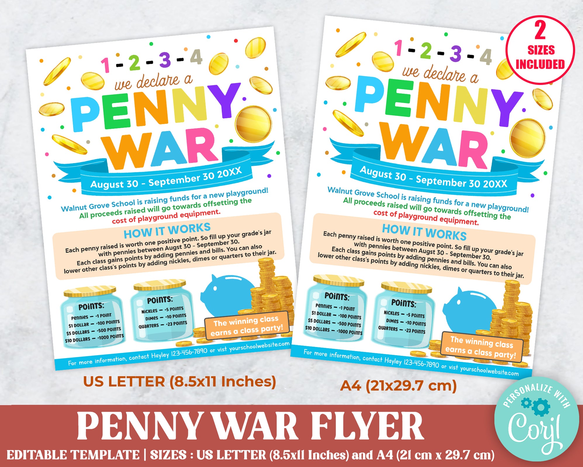 DIY Customizable Penny War Fundraiser Flyer | Fundraising Event ...