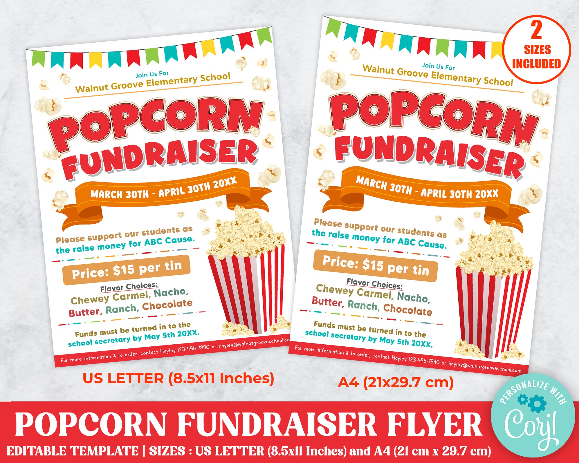 Editable Popcorn Fundraiser Invite Flyer Template - Posh Park