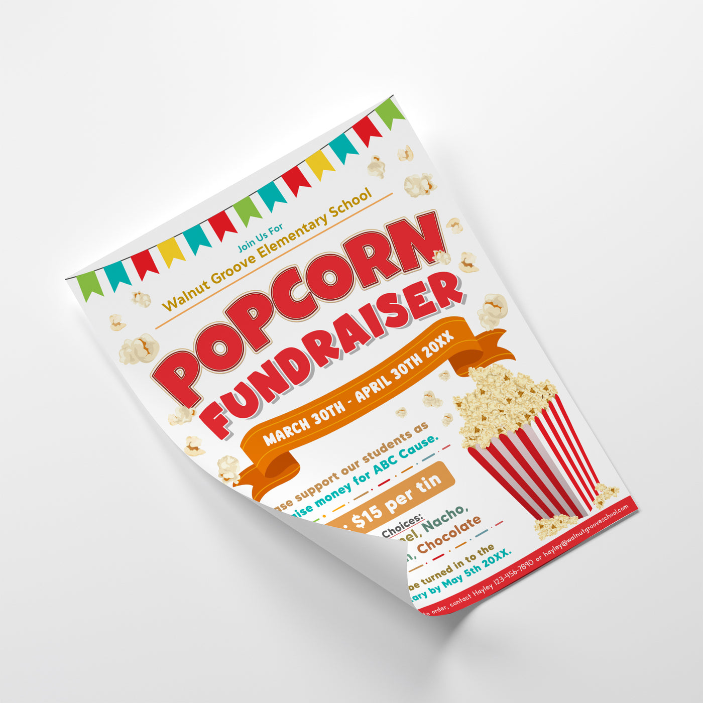 Editable Popcorn Fundraiser Invite Flyer Template - Posh Park