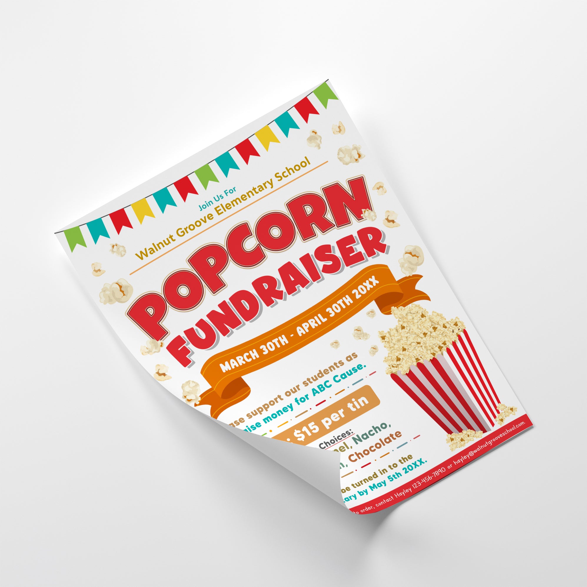 Editable Popcorn Fundraiser Invite Flyer Template - Posh Park