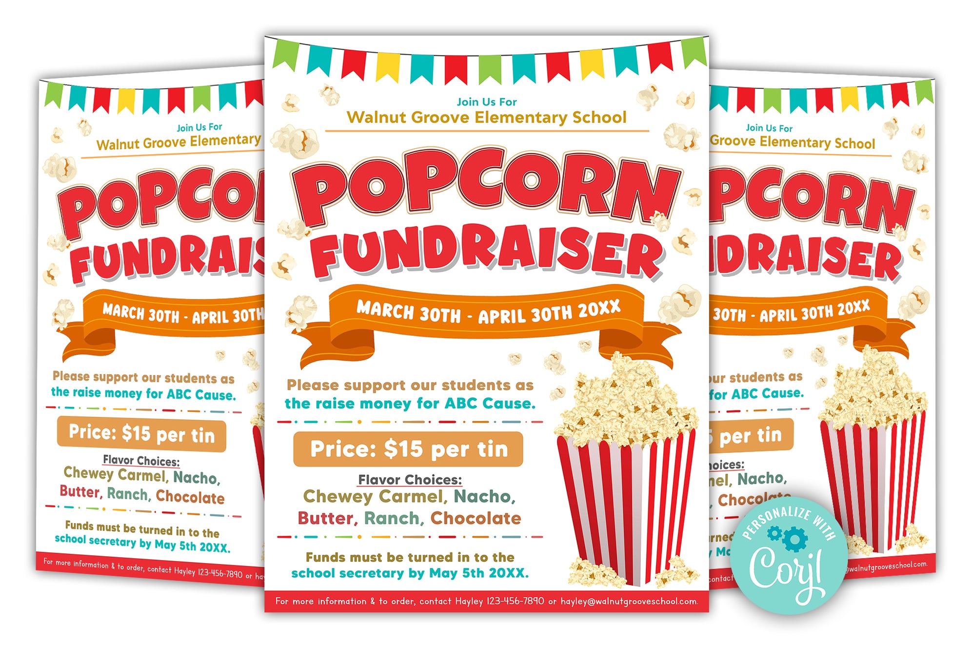 Editable Popcorn Fundraiser Invite Flyer Template - Posh Park