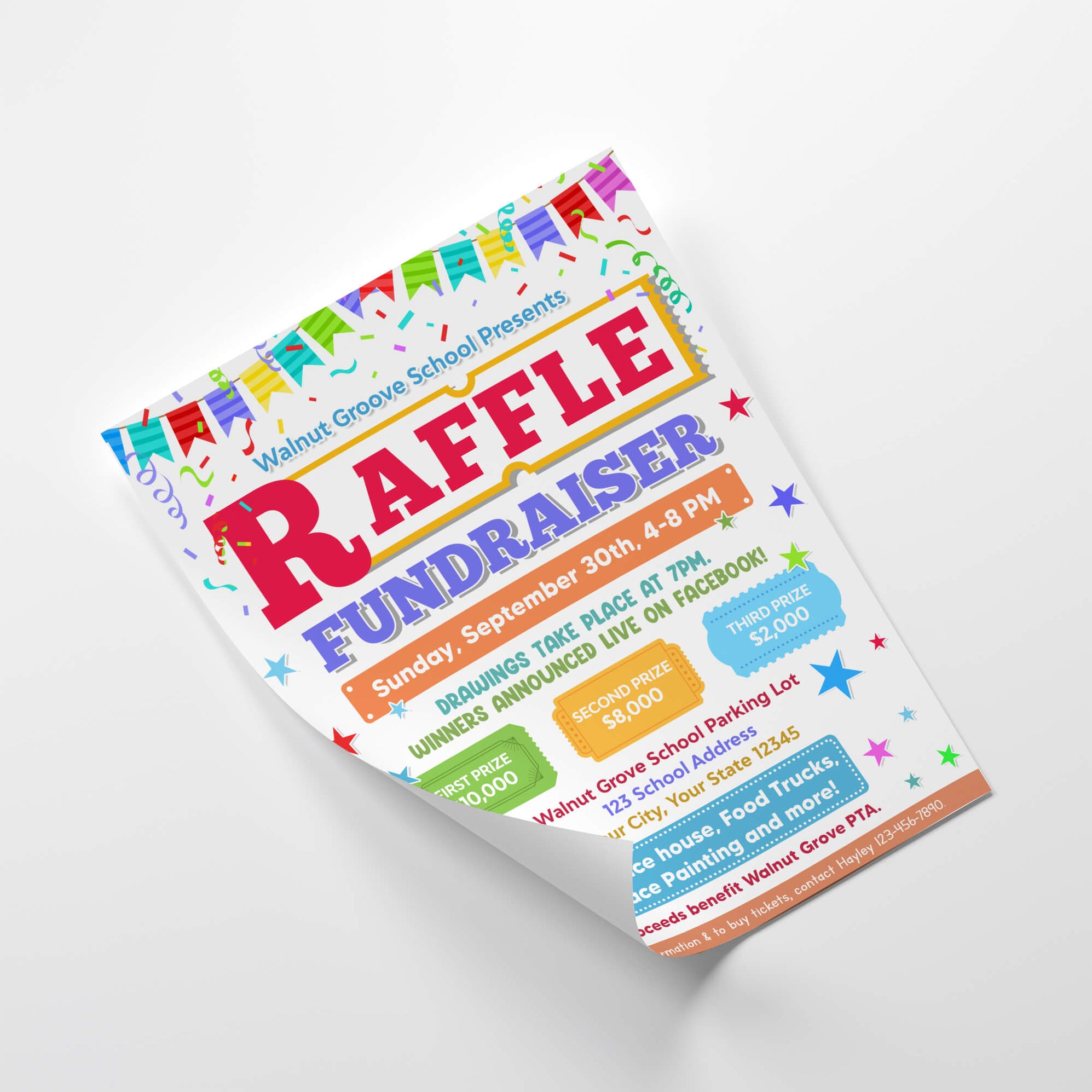 Editable Raffle Fundraiser Invite Flyer Template - Posh Park