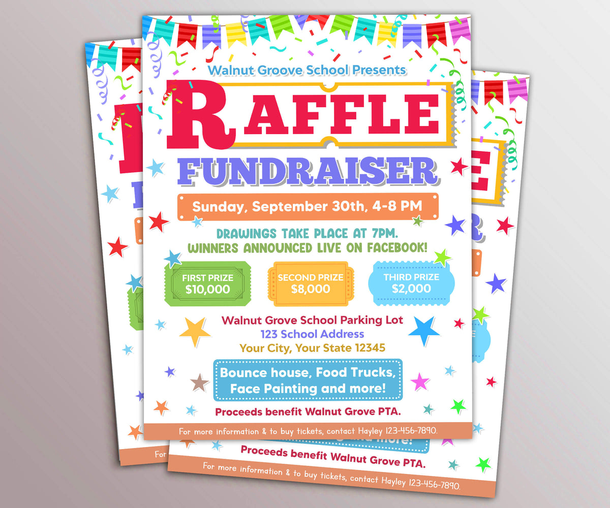 Editable Raffle Fundraiser Invite Flyer Template - Posh Park