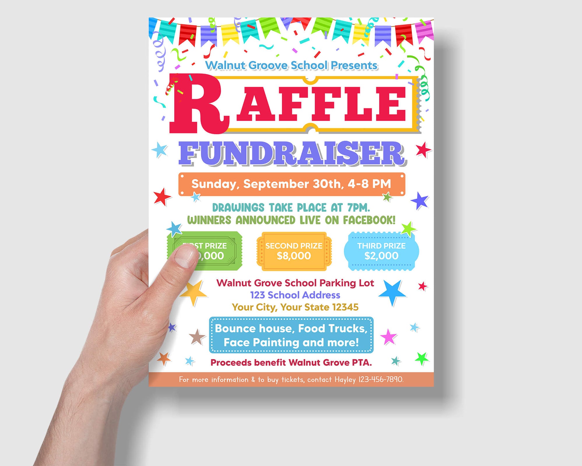 Editable Raffle Fundraiser Invite Flyer Template - Posh Park