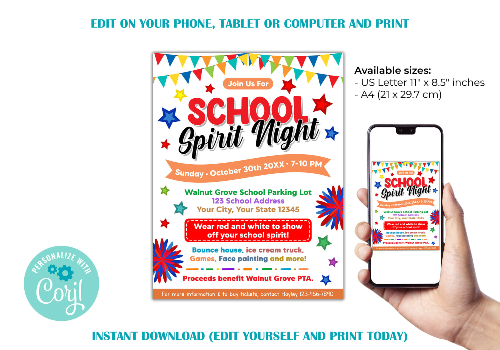Editable School Spirit Night and Event Flyer Template - Posh Park