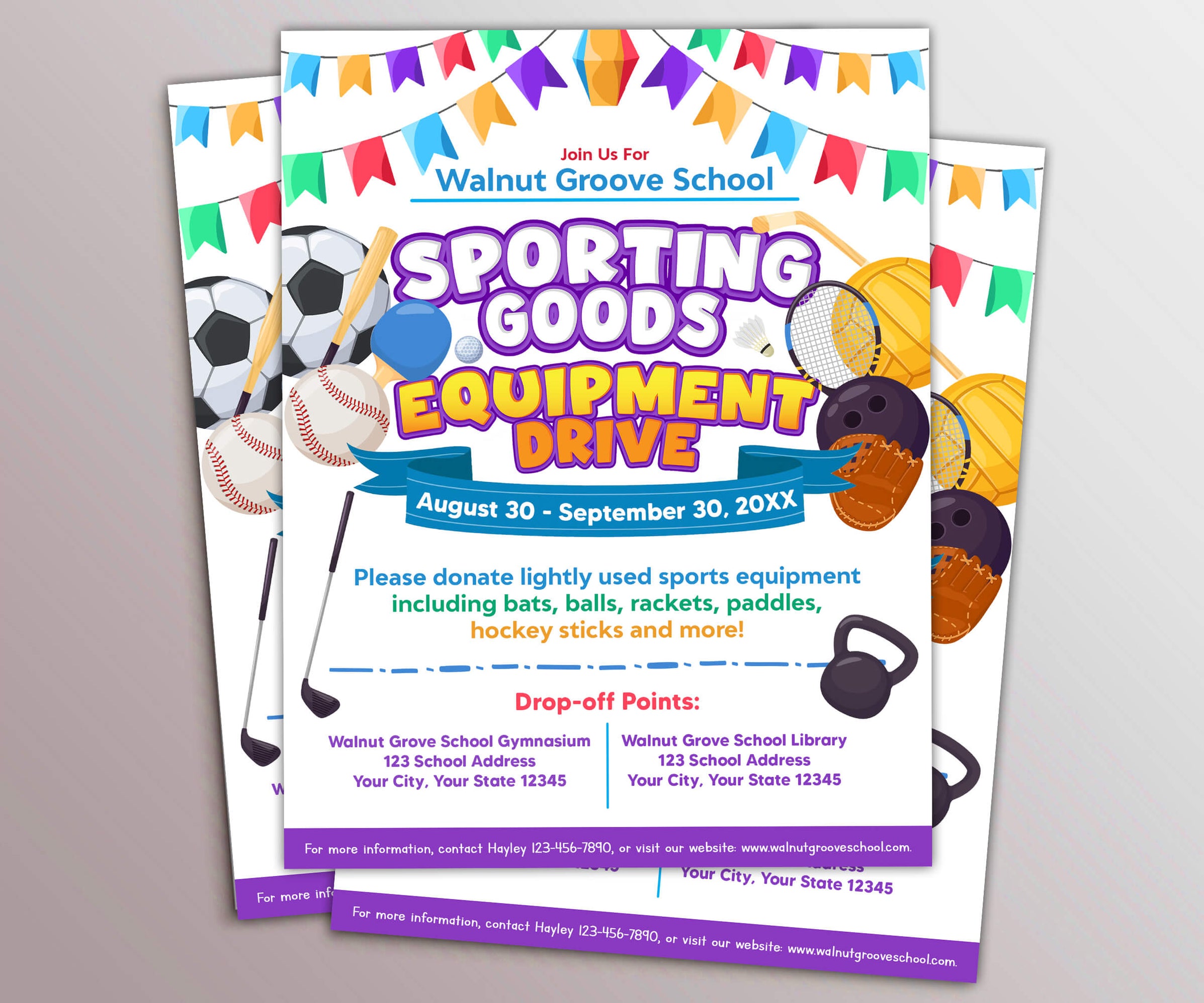 DIY Sporting Goods Equipment Drive | Editable Fundraiser Flyer Template ...