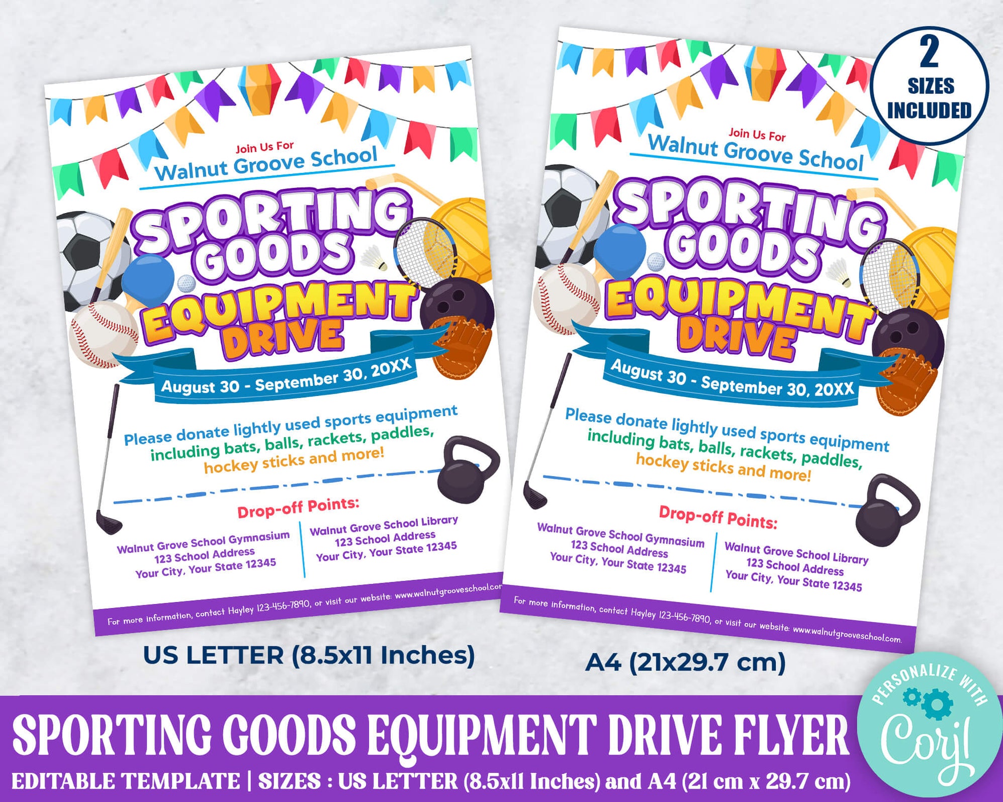 DIY Sporting Goods Equipment Drive | Editable Fundraiser Flyer Template ...