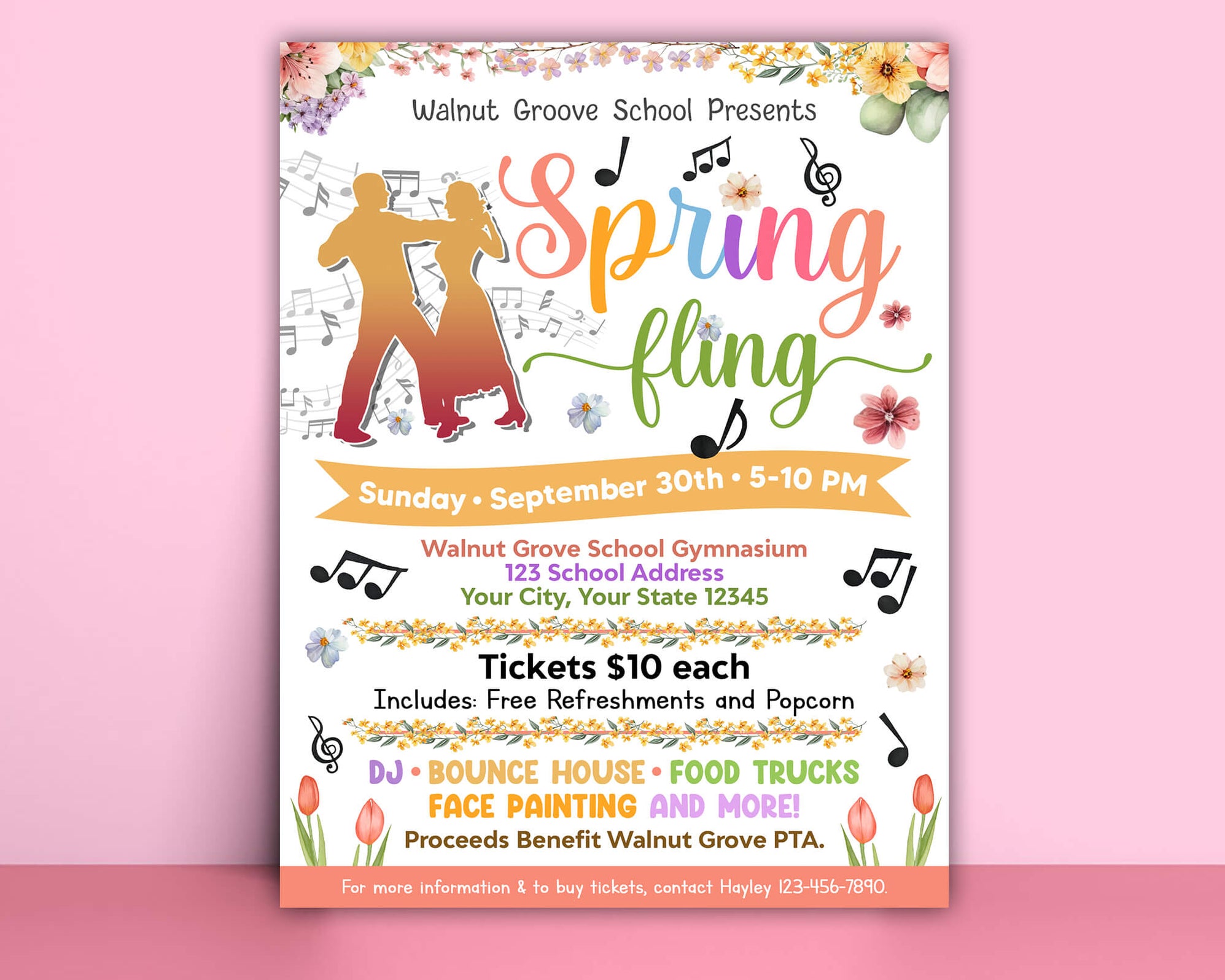 DIY Spring Fling Flyer Template | PTO PTA School Dance Party Fundraiser ...