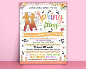 DIY Spring Fling Flyer Template | PTO PTA School Dance Party Fundraiser ...