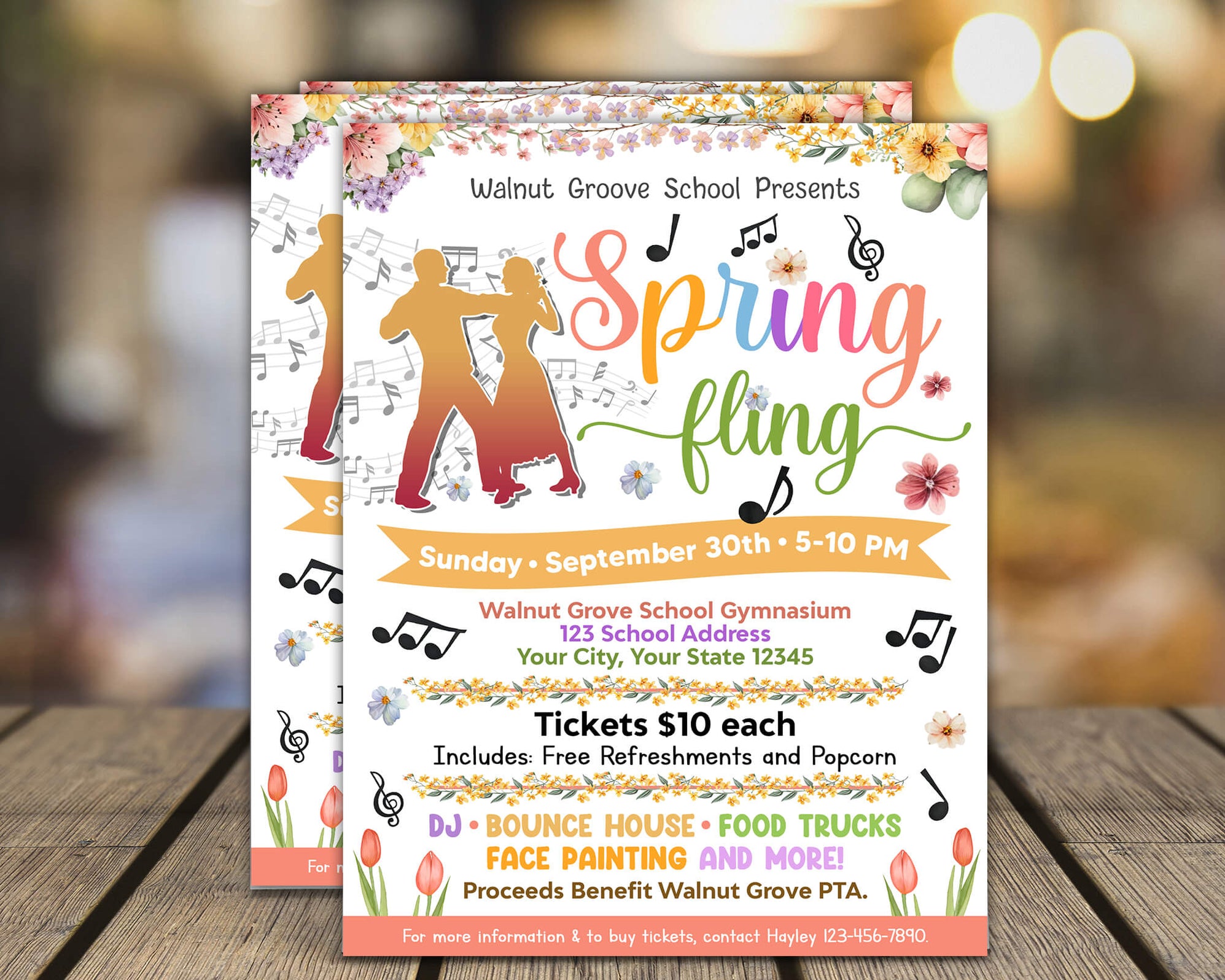 DIY Spring Fling Flyer Template | PTO PTA School Dance Party Fundraiser ...