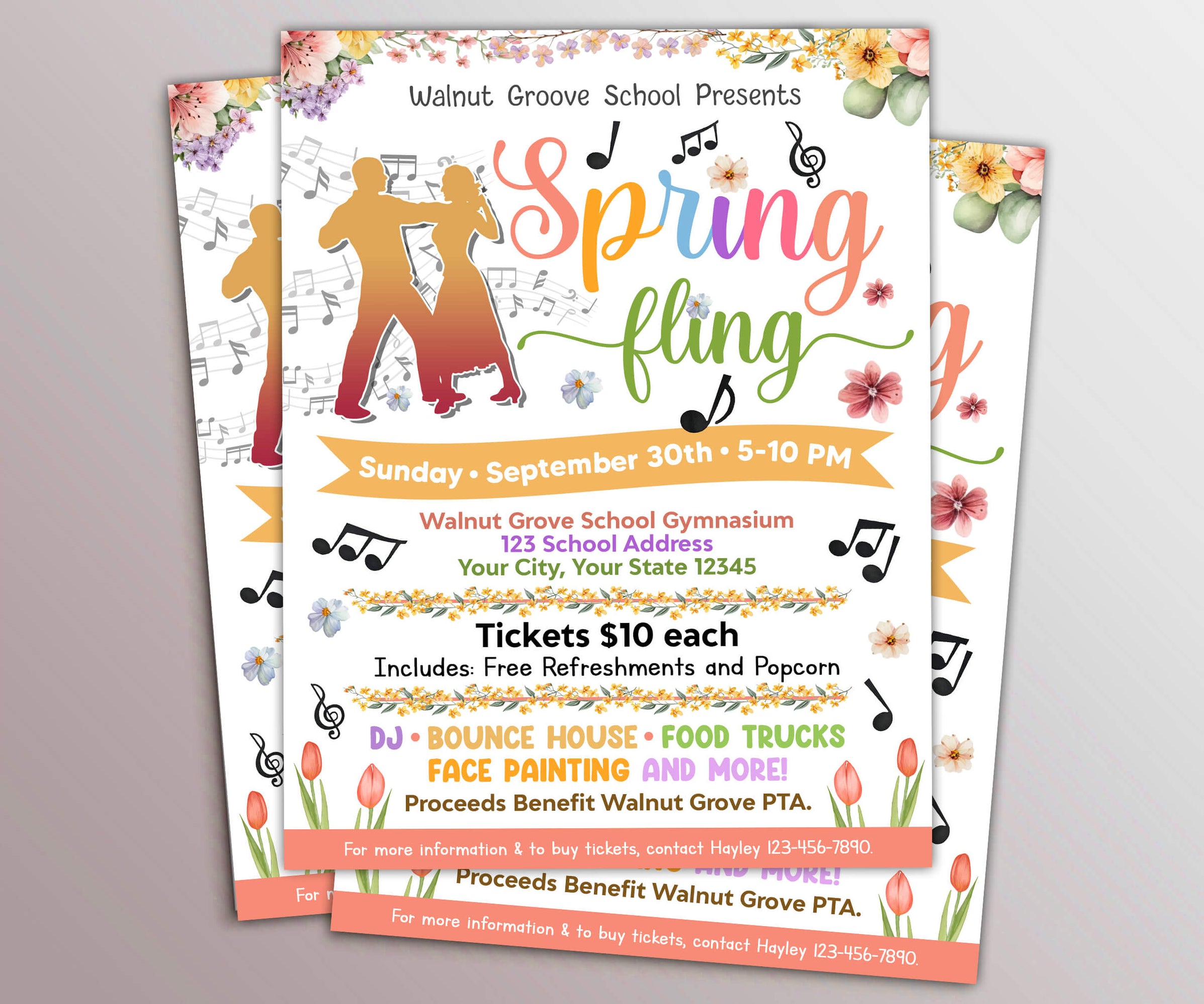 DIY Spring Fling Flyer Template | PTO PTA School Dance Party Fundraiser Invitation Flyer - Posh Park