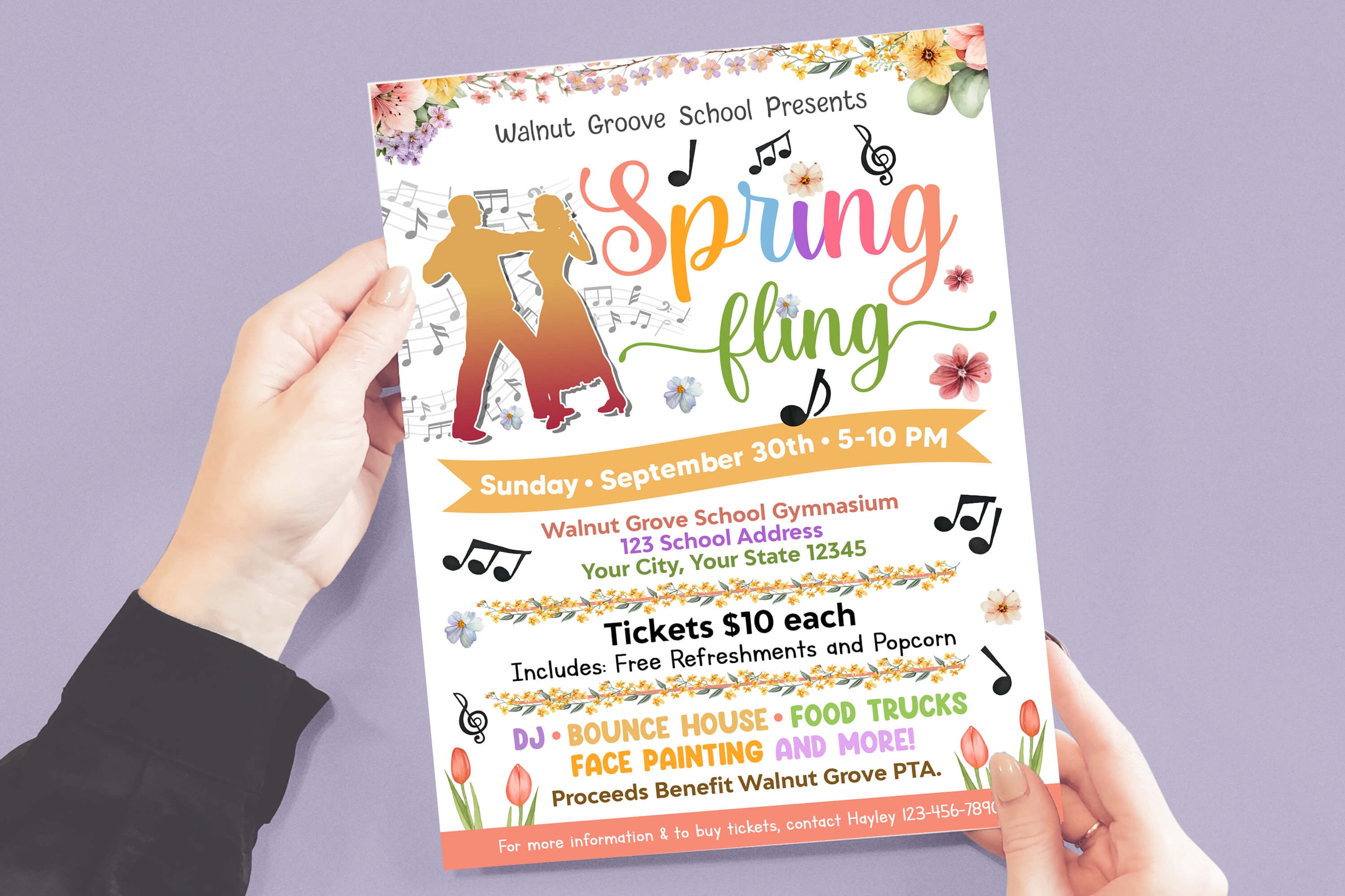 DIY Spring Fling Flyer Template | PTO PTA School Dance Party Fundraiser ...