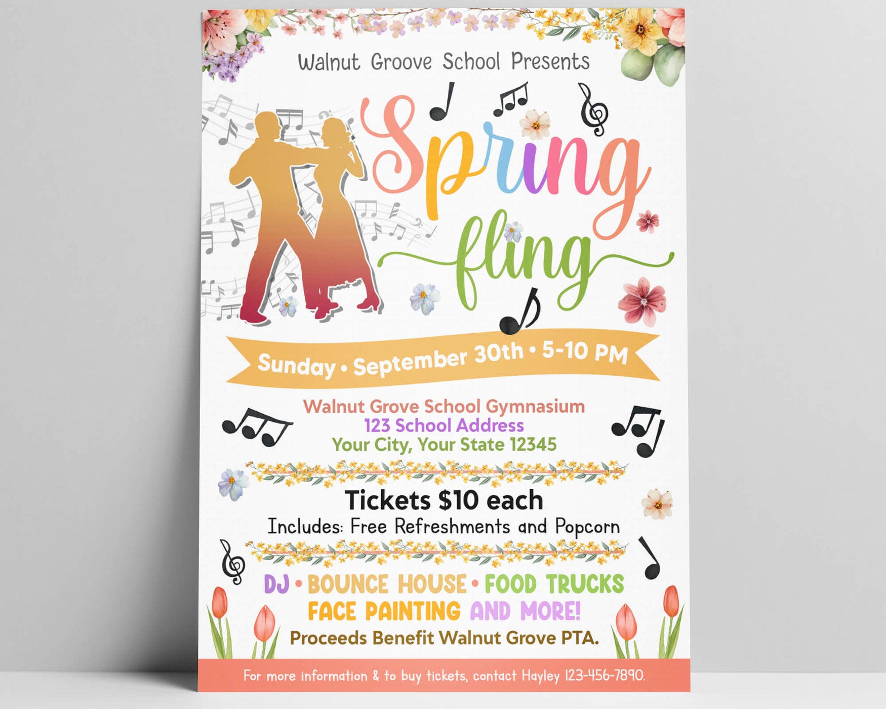 DIY Spring Fling Flyer Template | PTO PTA School Dance Party Fundraiser ...