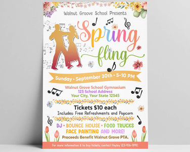 DIY Spring Fling Flyer Template | PTO PTA School Dance Party Fundraiser ...