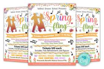 DIY Spring Fling Flyer Template | PTO PTA School Dance Party Fundraiser ...