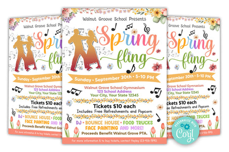 DIY Spring Fling Flyer Template | PTO PTA School Dance Party Fundraiser ...