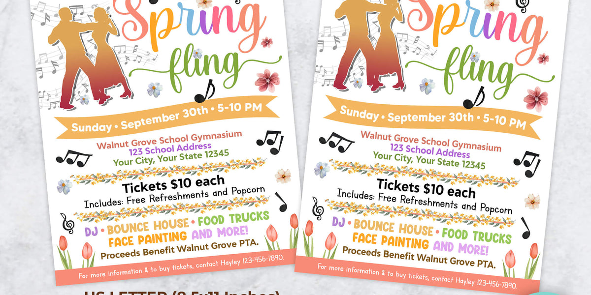 DIY Spring Fling Flyer Template | PTO PTA School Dance Party Fundraiser ...