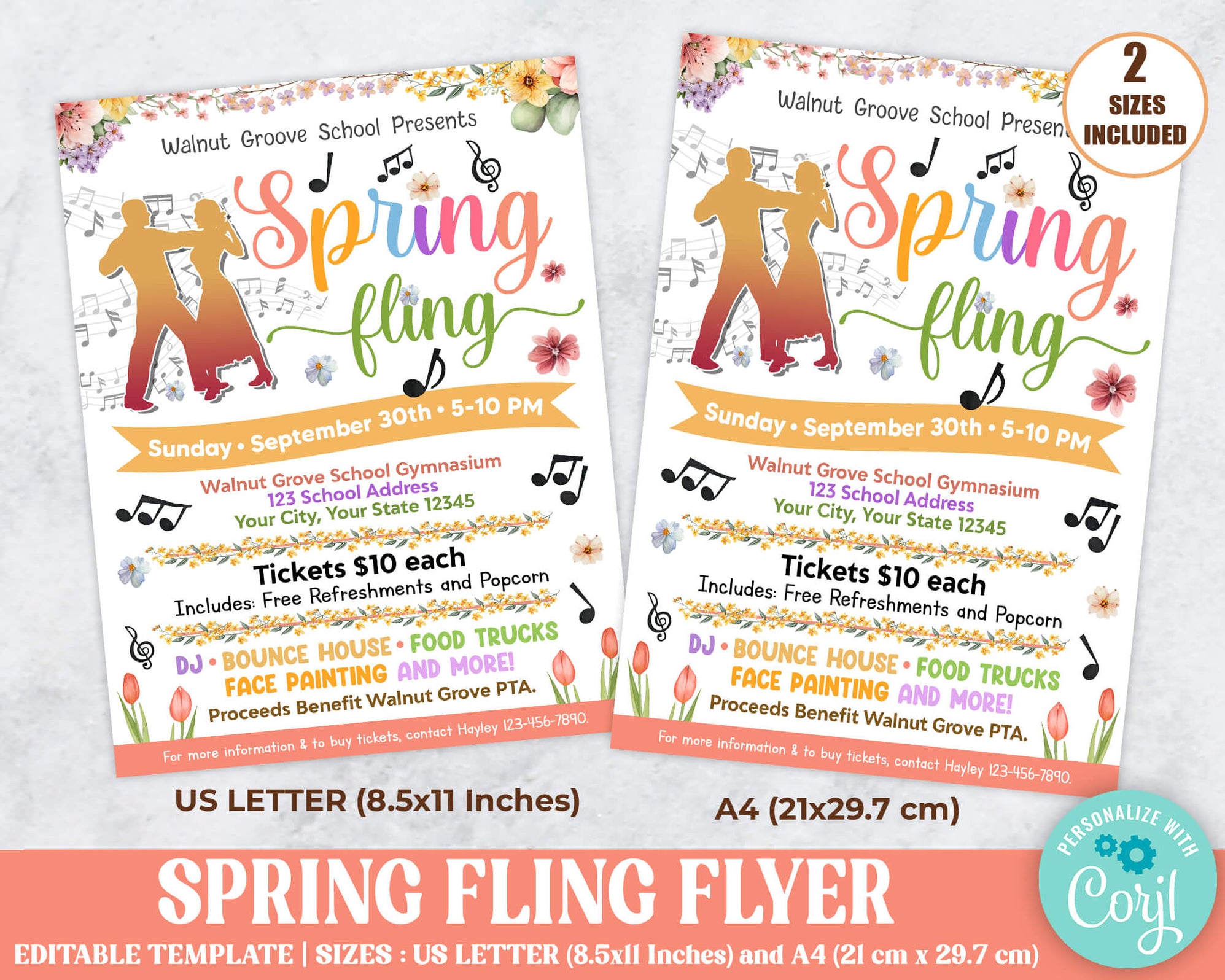 DIY Spring Fling Flyer Template | PTO PTA School Dance Party Fundraiser ...