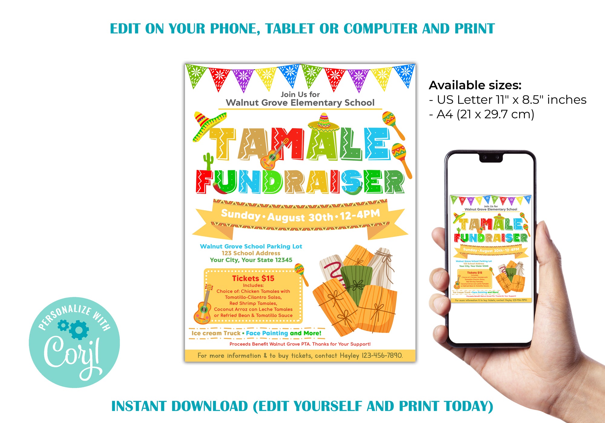 Editable Tamale Fundraiser Event Flyer Template - Posh Park