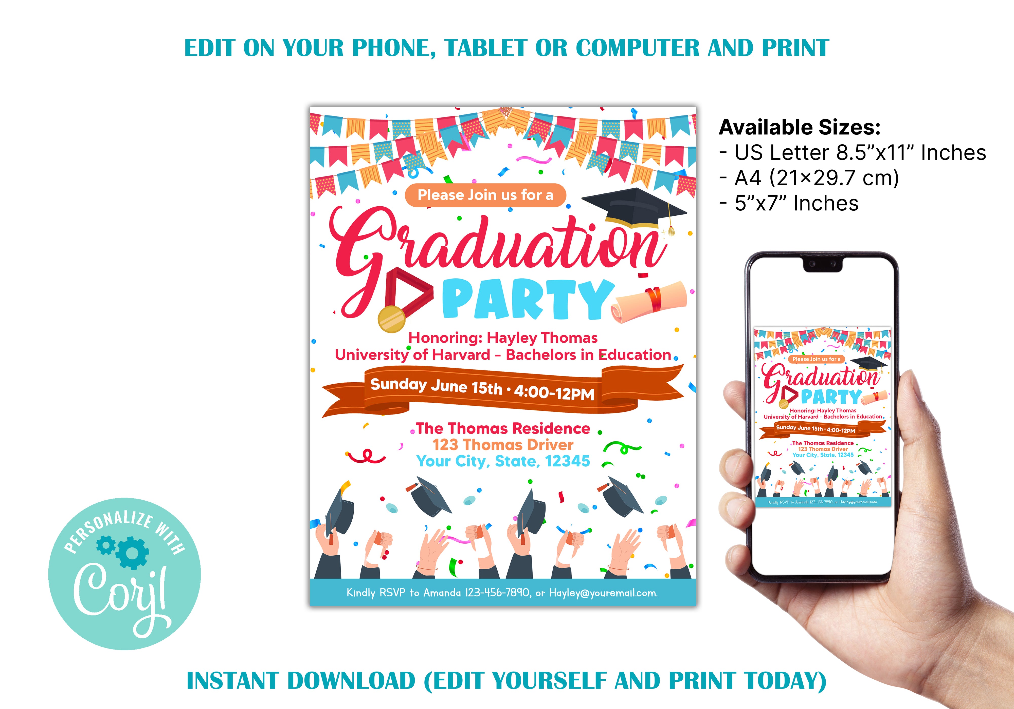 DIY Customizable Graduation Ceremony Party Invite Flyer Template - Posh ...