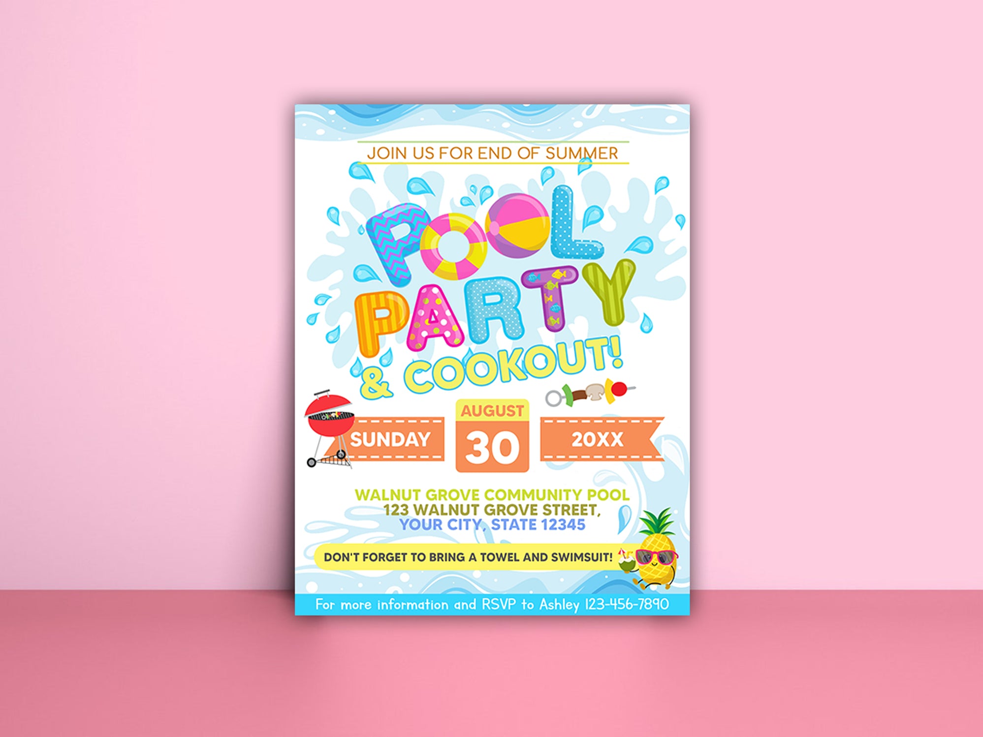 Editable Summer Party & Cookout Invitation Flyer - Posh Park