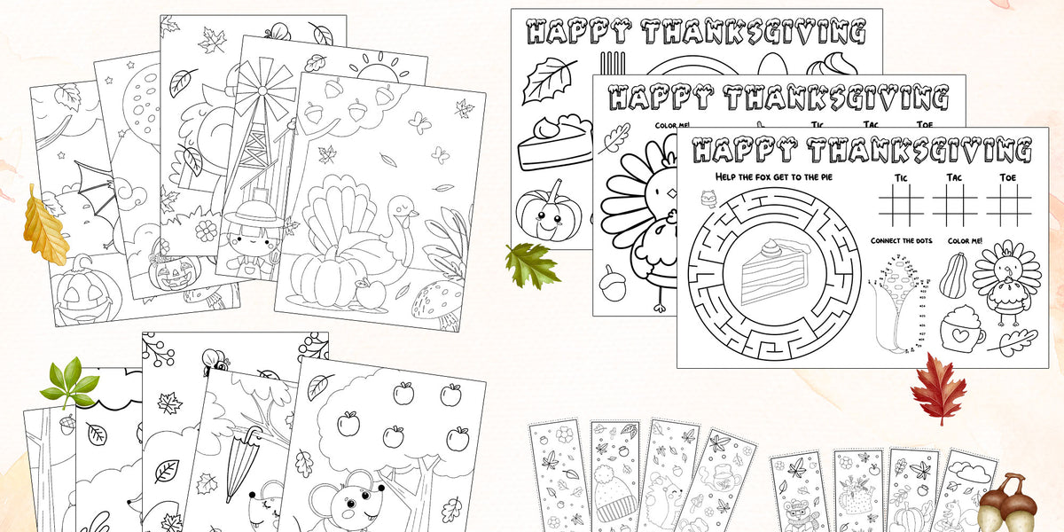 Printable Fall Activity Pages for Kids Bundle, PDF Thanksgiving Activi ...