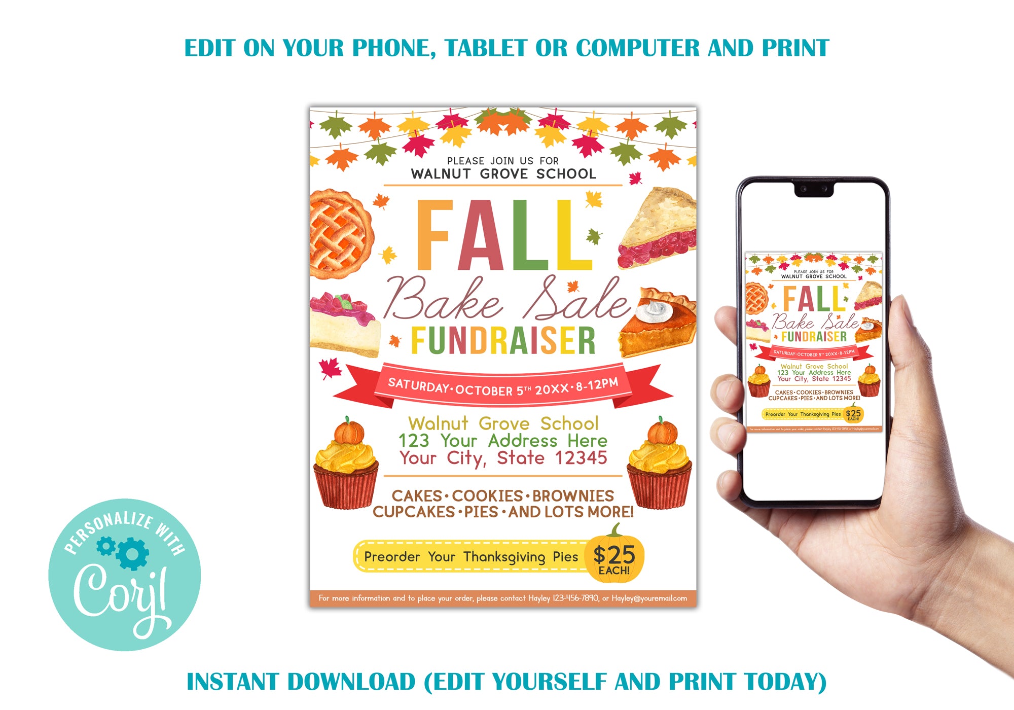 Editable DIY Fall Bake Sale Flyer — Posh Park