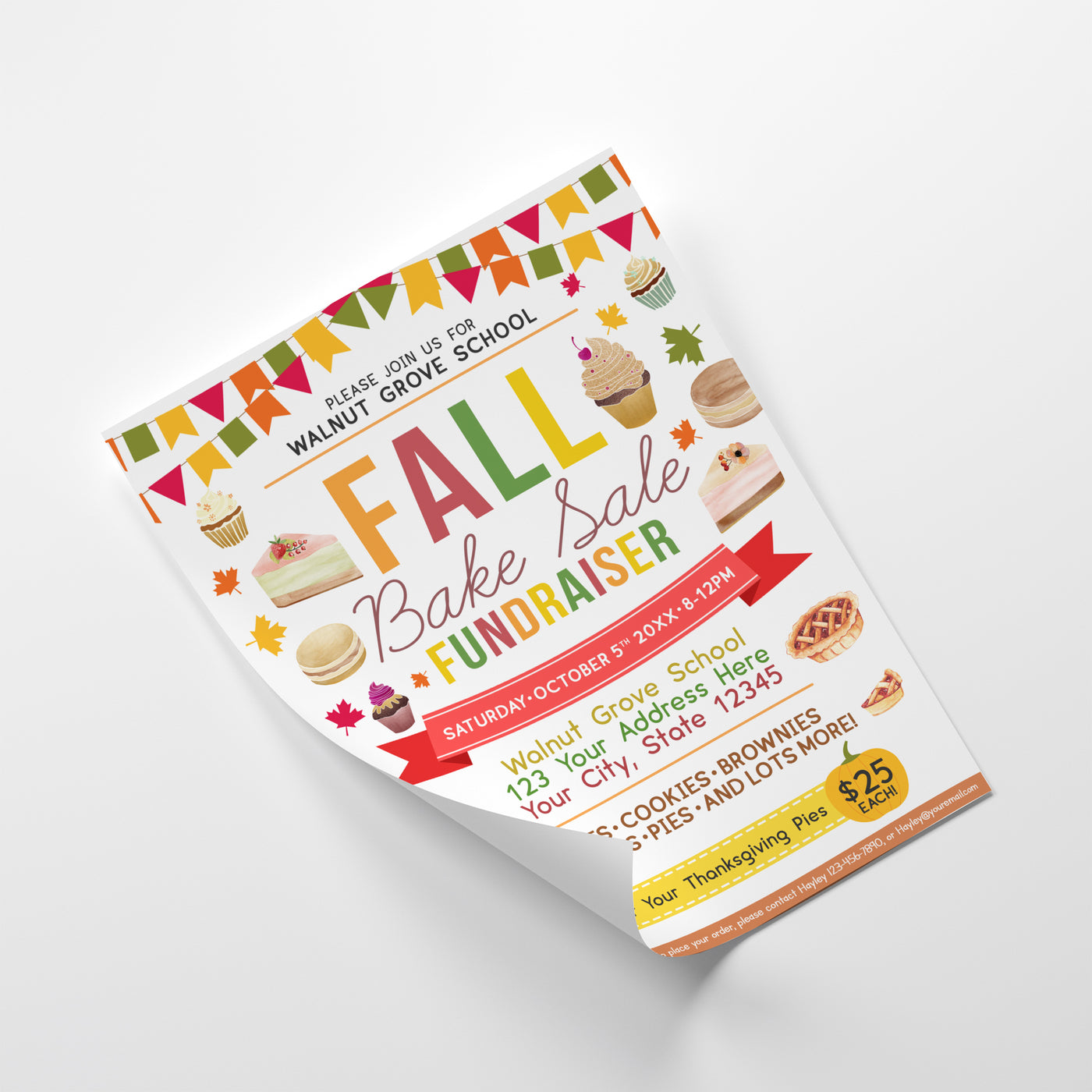 Fall Bake Sale Flyer, Editable Community Fundraiser Invite, Fall Churc ...