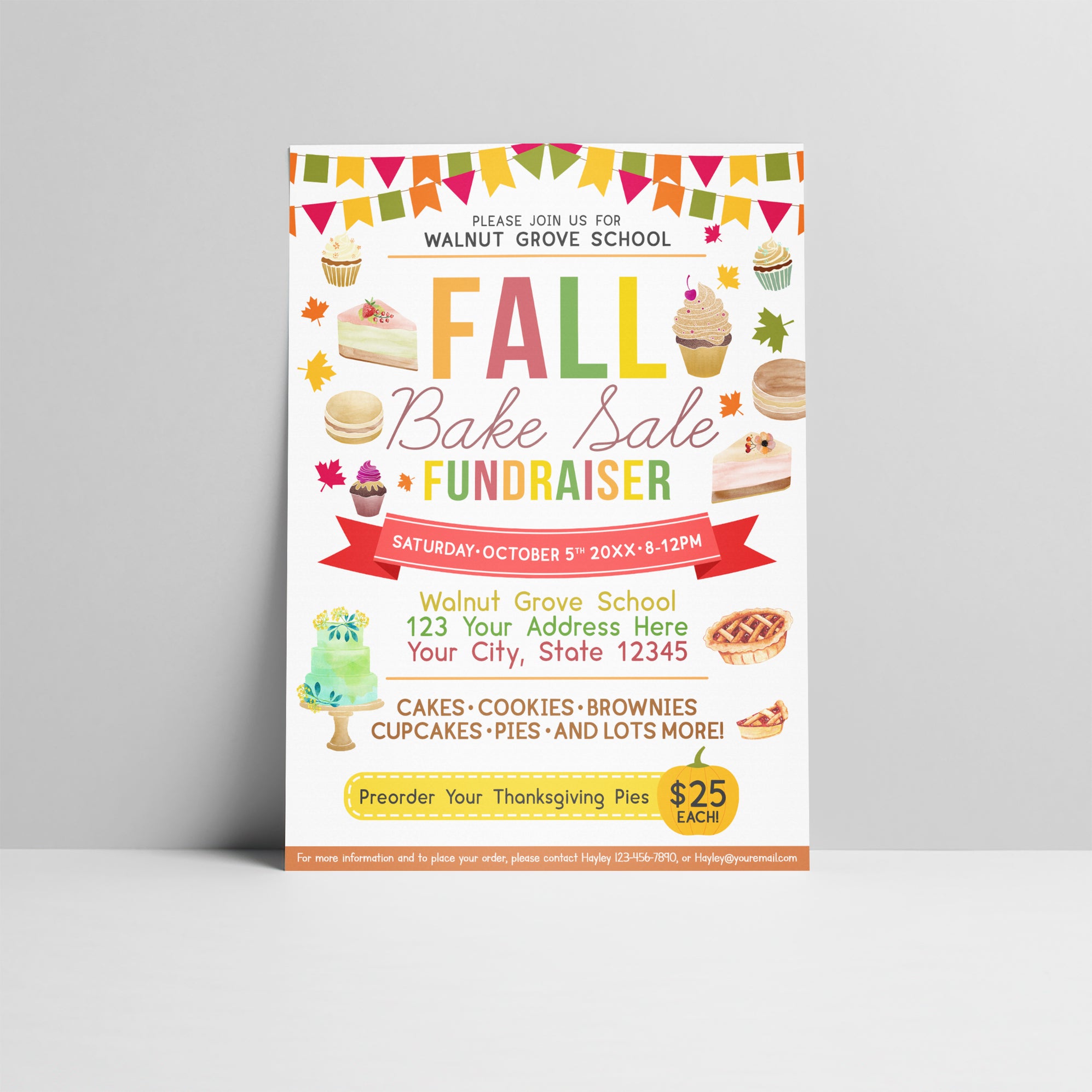 Fall Bake Sale Flyer, Editable Community Fundraiser Invite, Fall Churc ...