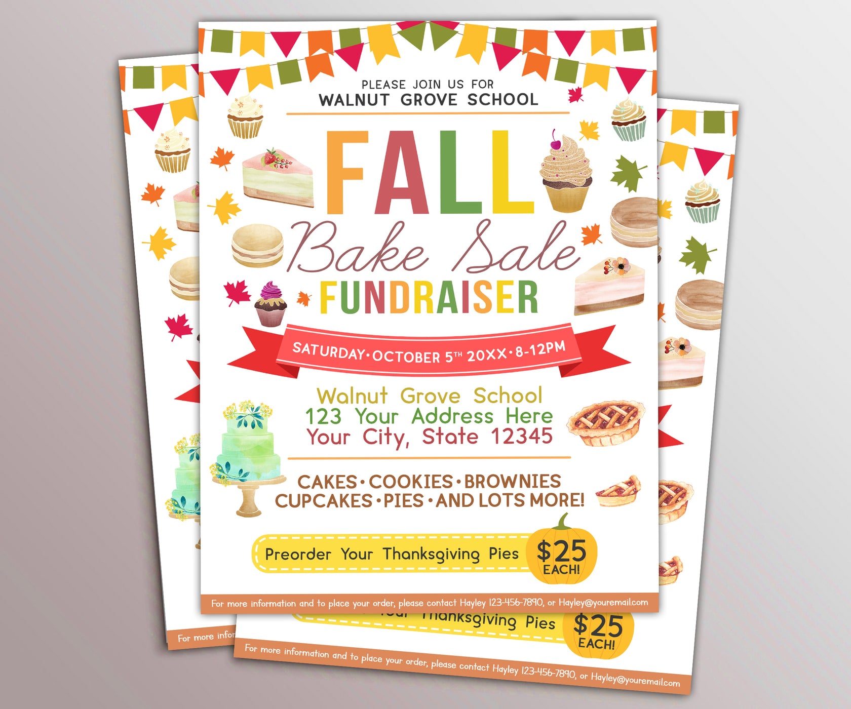 Fall Bake Sale Flyer, Editable Community Fundraiser Invite, Fall Churc ...