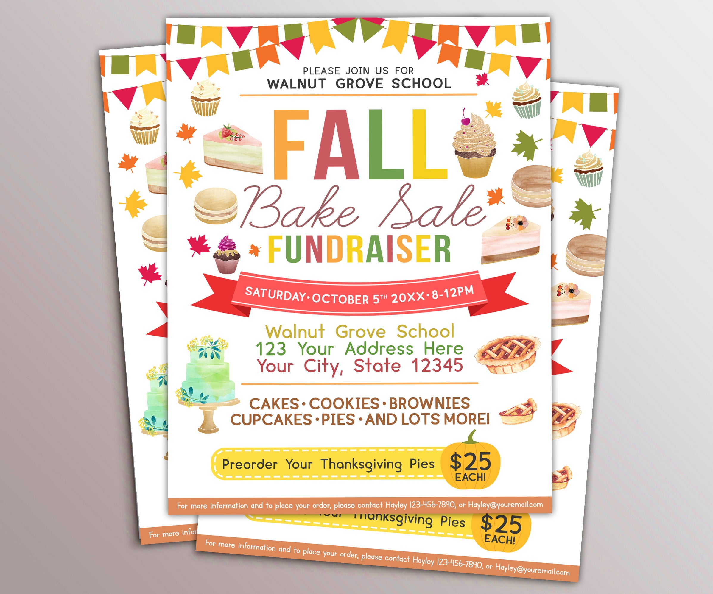 Fall Bake Sale Flyer, Editable Community Fundraiser Invite, Fall Churc ...