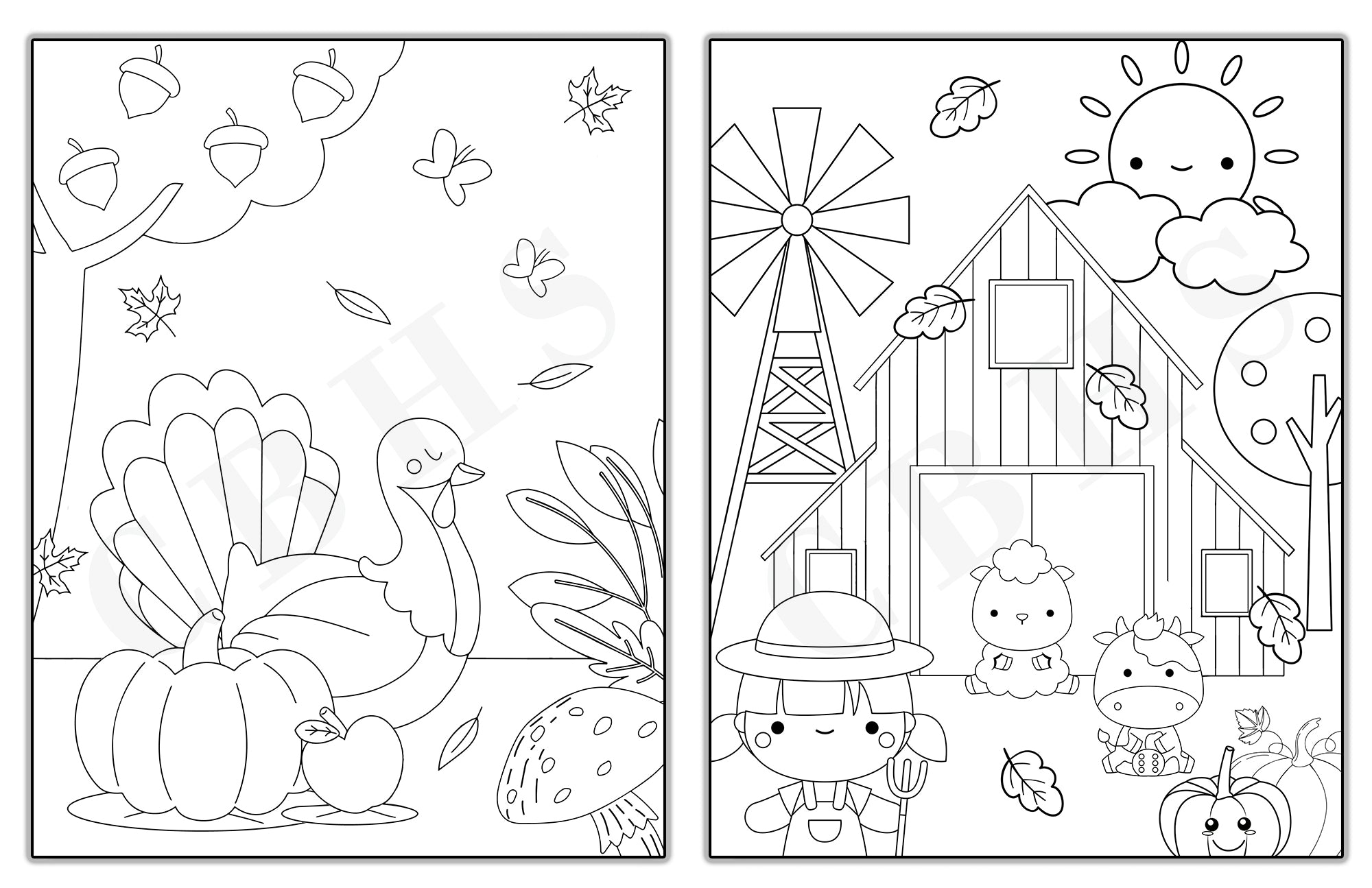 Printable Fall Coloring Pages, PDF Thanksgiving and Halloween Coloring ...