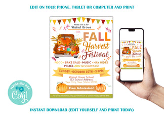 Fall Harvest Festival Flyer, Editable Fall Harvest Invite Flyer, Fall ...