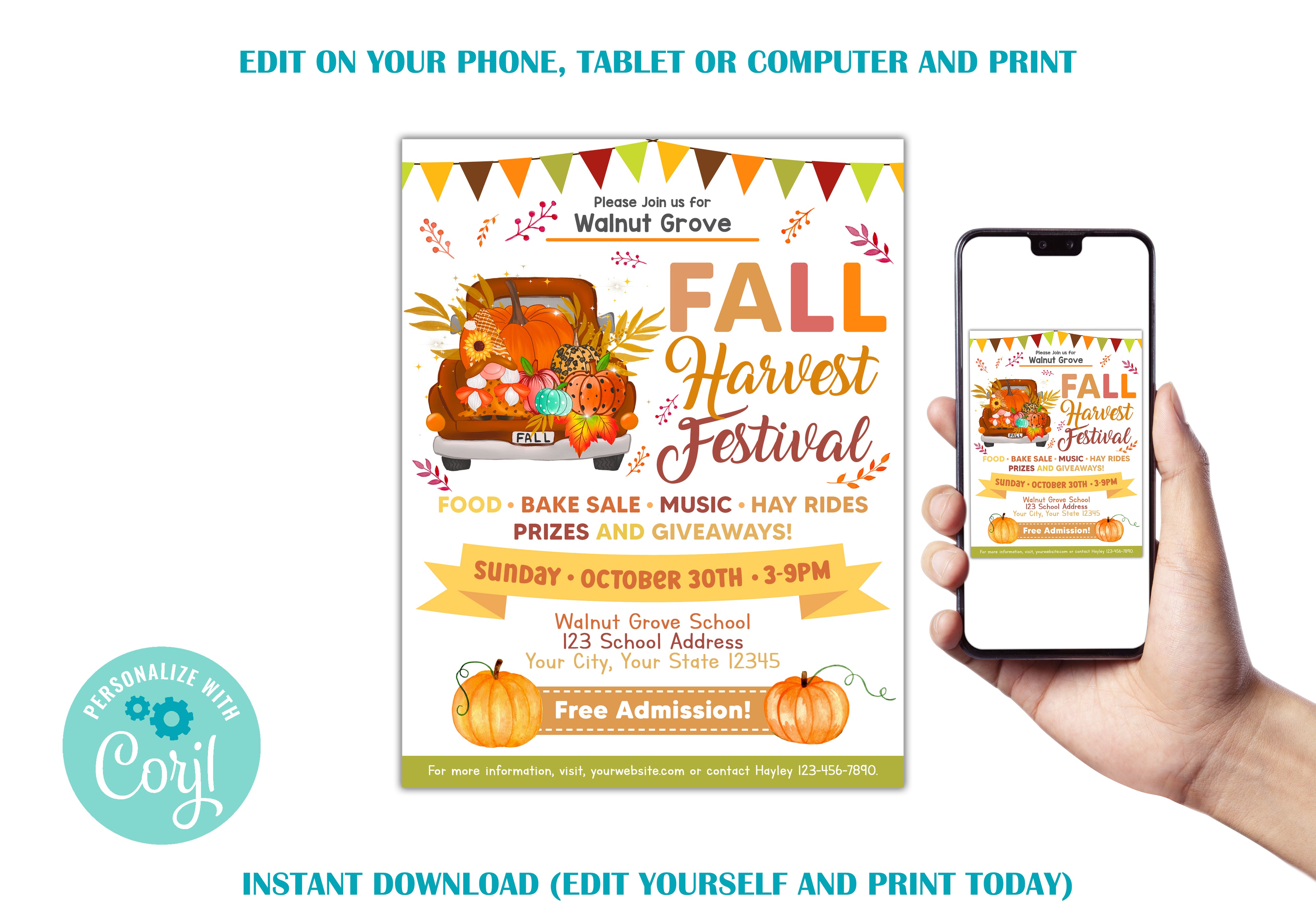 Fall Harvest Festival Flyer, Editable Fall Harvest Invite Flyer, Fall ...